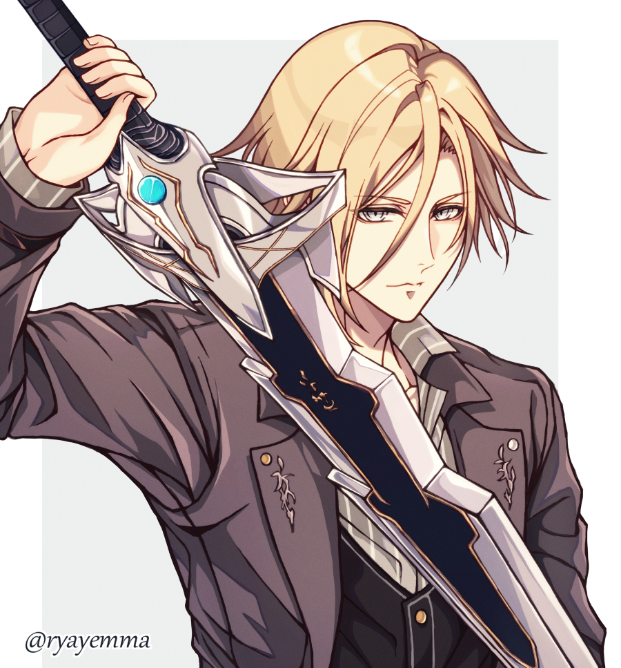 Safebooru - 1boy blonde hair double-parted bangs eiyuu densetsu grey ...