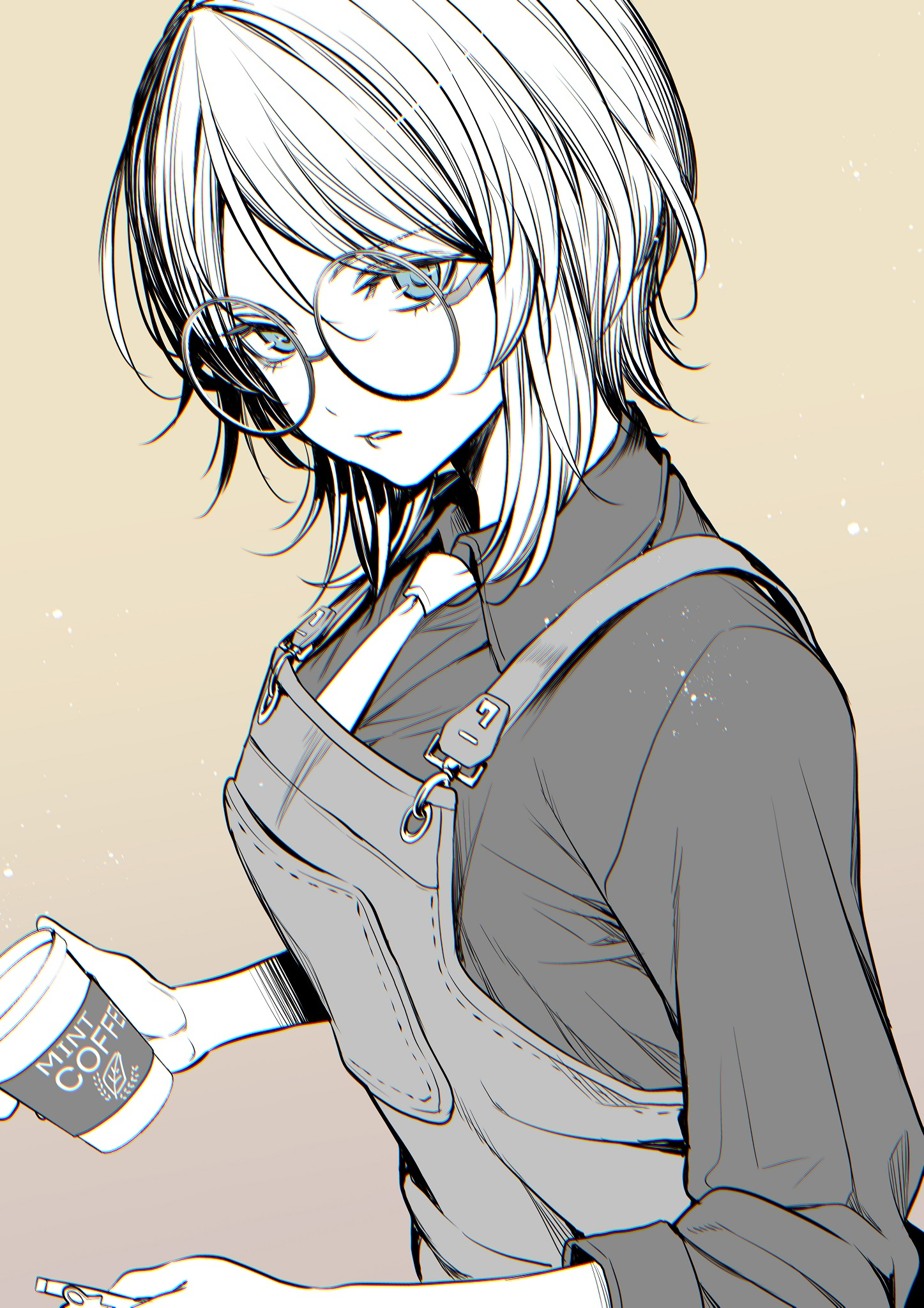 Safebooru - 1girl apron blue eyes collared shirt commentary request cup ...