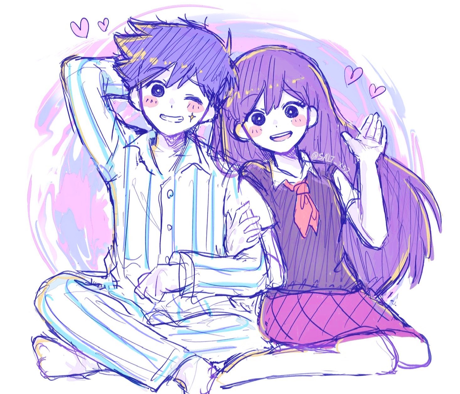 Safebooru - 1boy 1girl barefoot blush colored skin grin heart hero ...