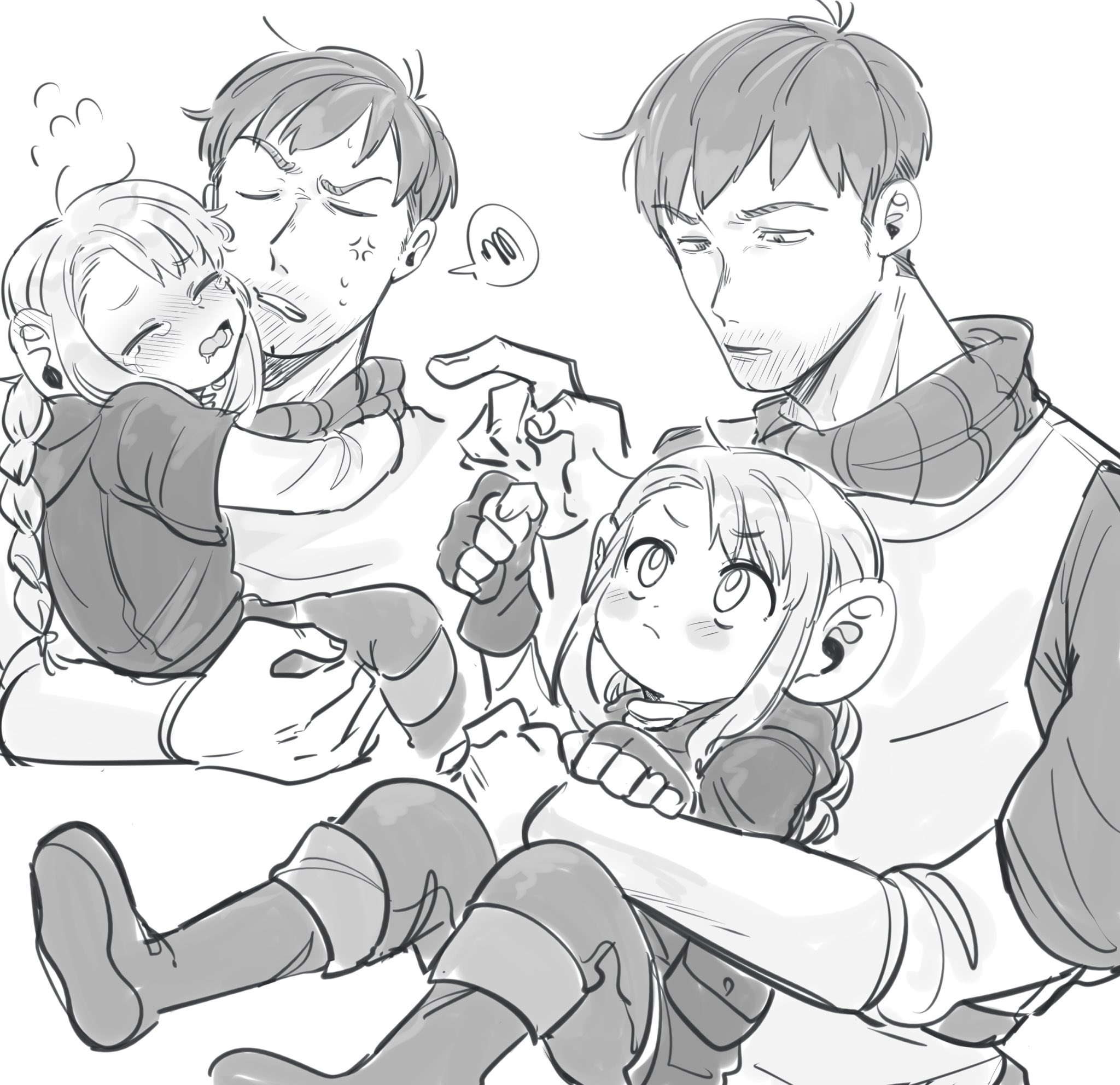 Safebooru - 1boy 1girl alternate species anger vein beard stubble blush carrying carrying person ...