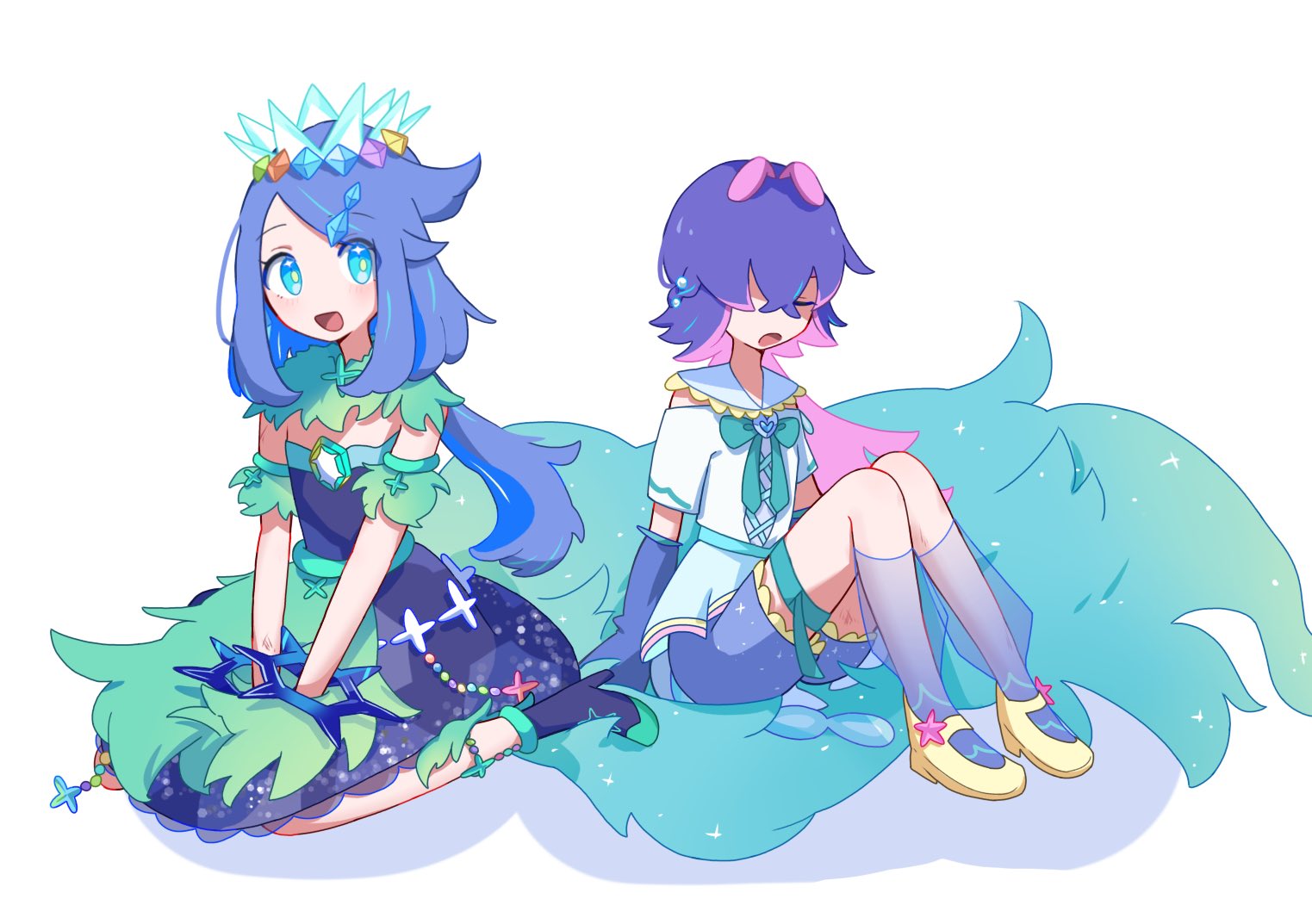 Safebooru - 2girls blue eyes blush boots bow closed mouth cosplay crown ...