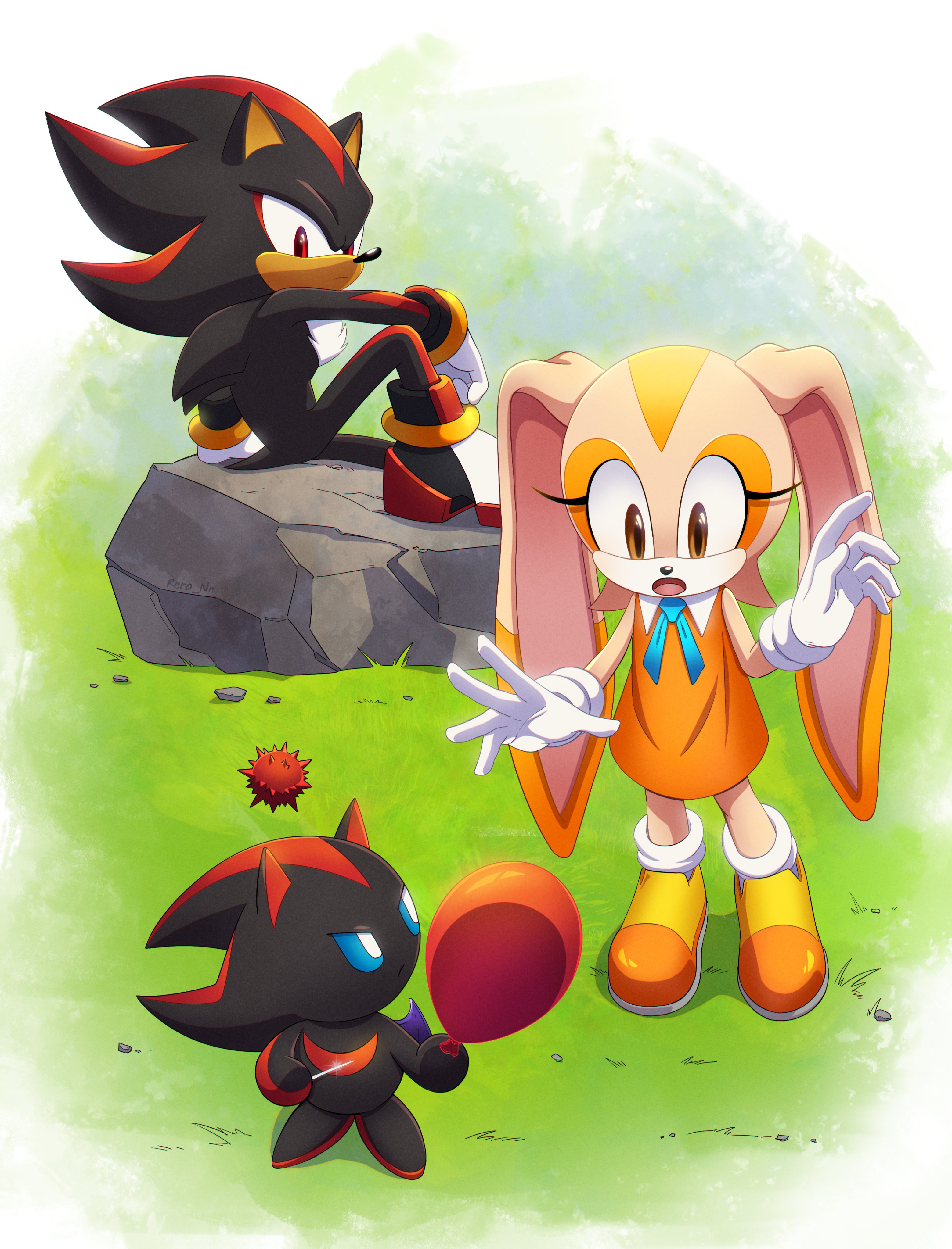 Safebooru - 1boy 1girl absurdres animal ears balloon brown eyes chao (sonic) commission cream ...