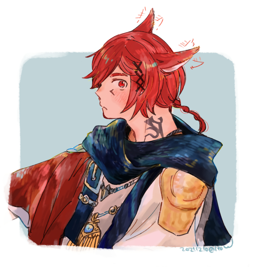 Safebooru - 1boy animal ears archon mark black scarf cat ears closed mouth ear wiggle final ...