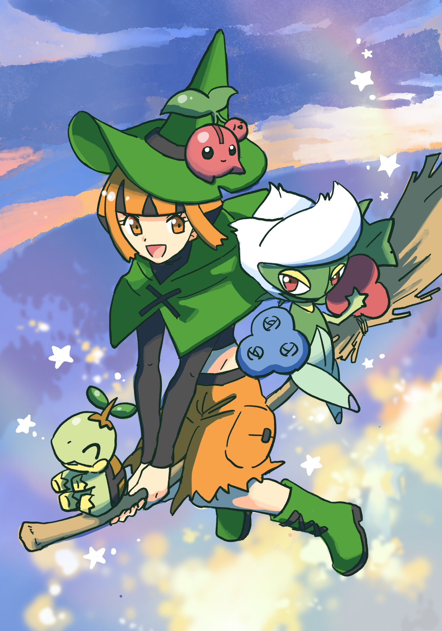 Safebooru - 1girl boots broom broom riding capelet cherubi gardenia ...