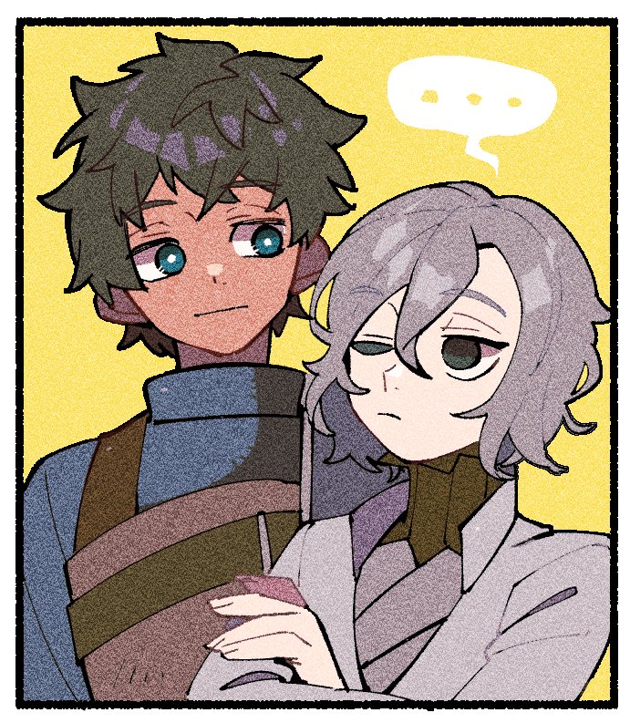 Safebooru - 2boys armor black eyes black hair blue eyes blue sweater ...