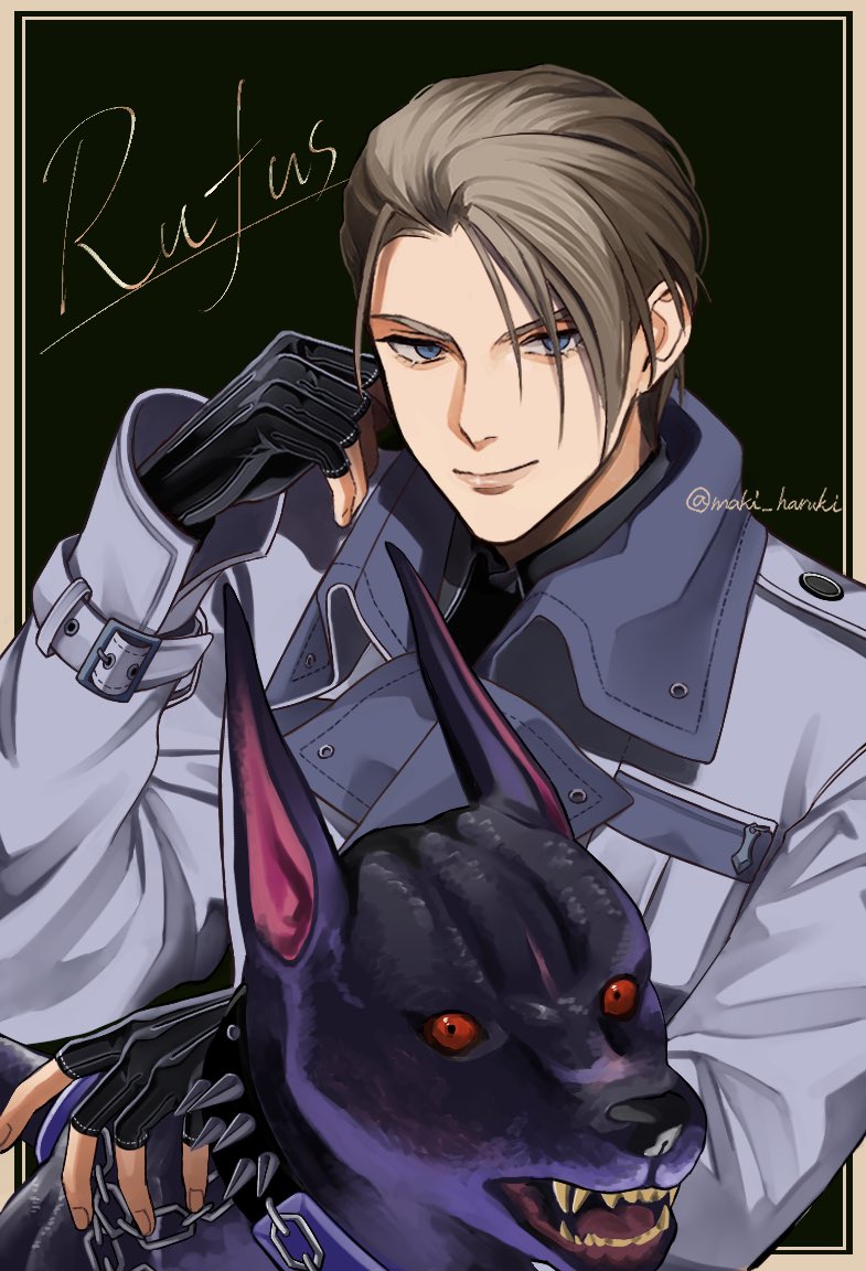 Safebooru - 1boy black background black fur black gloves black necktie black shirt blonde hair ...