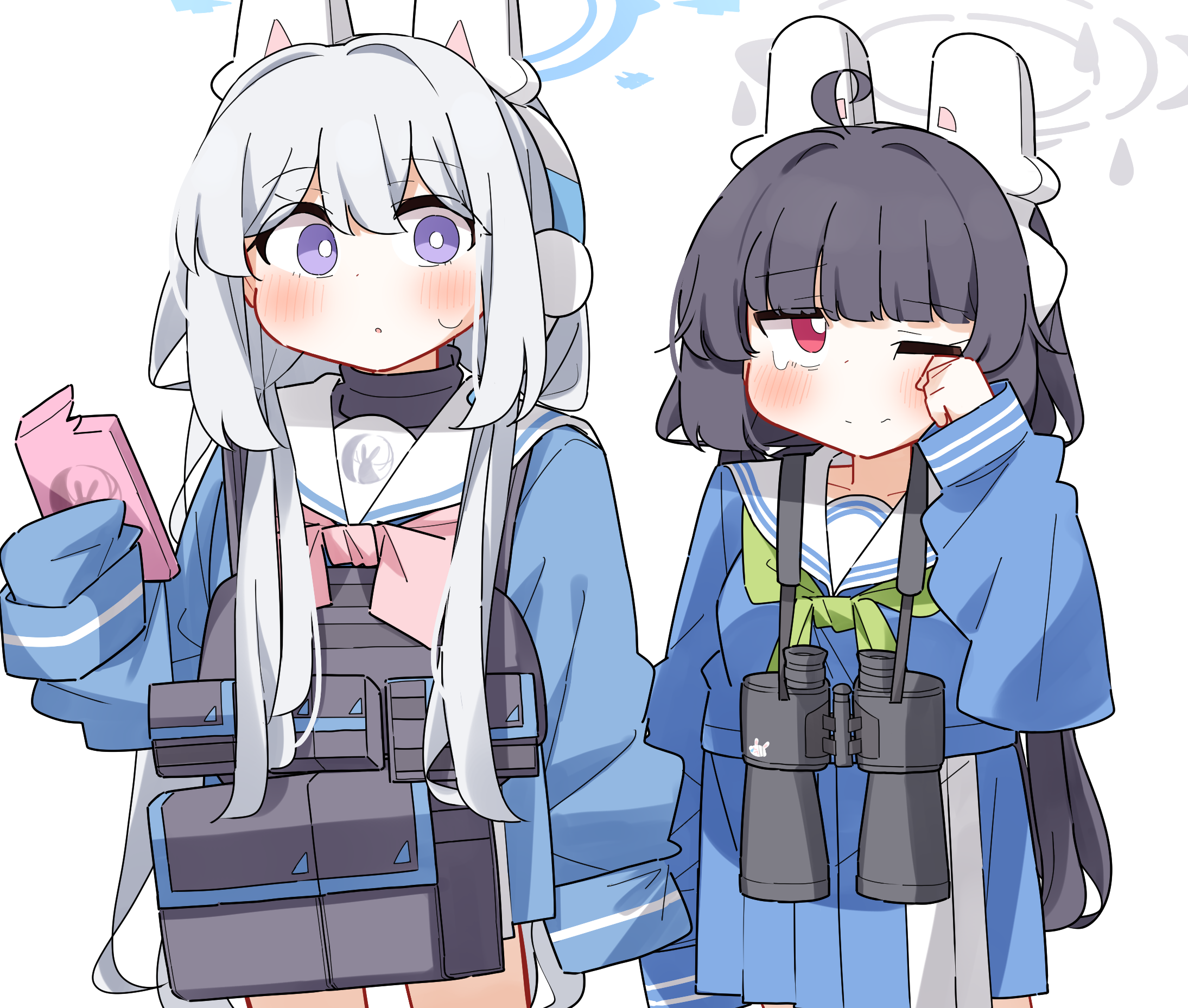 Safebooru - 2girls :o age regression aged down ahoge black hair blue archive blue serafuku blue ...