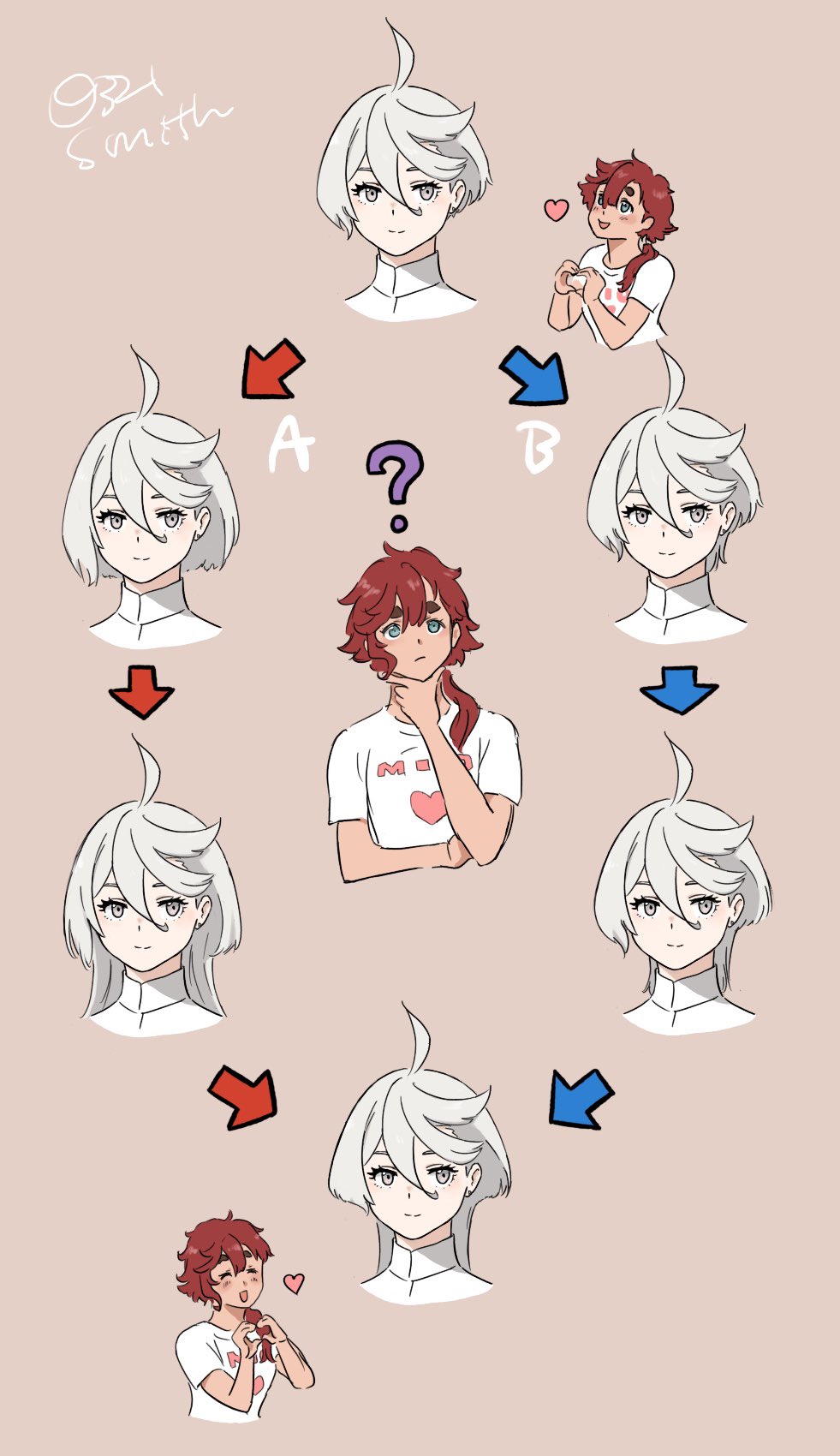 Safebooru - 0321smith 2girls ? alternate hairstyle arrow (symbol) artist name blue eyes closed ...