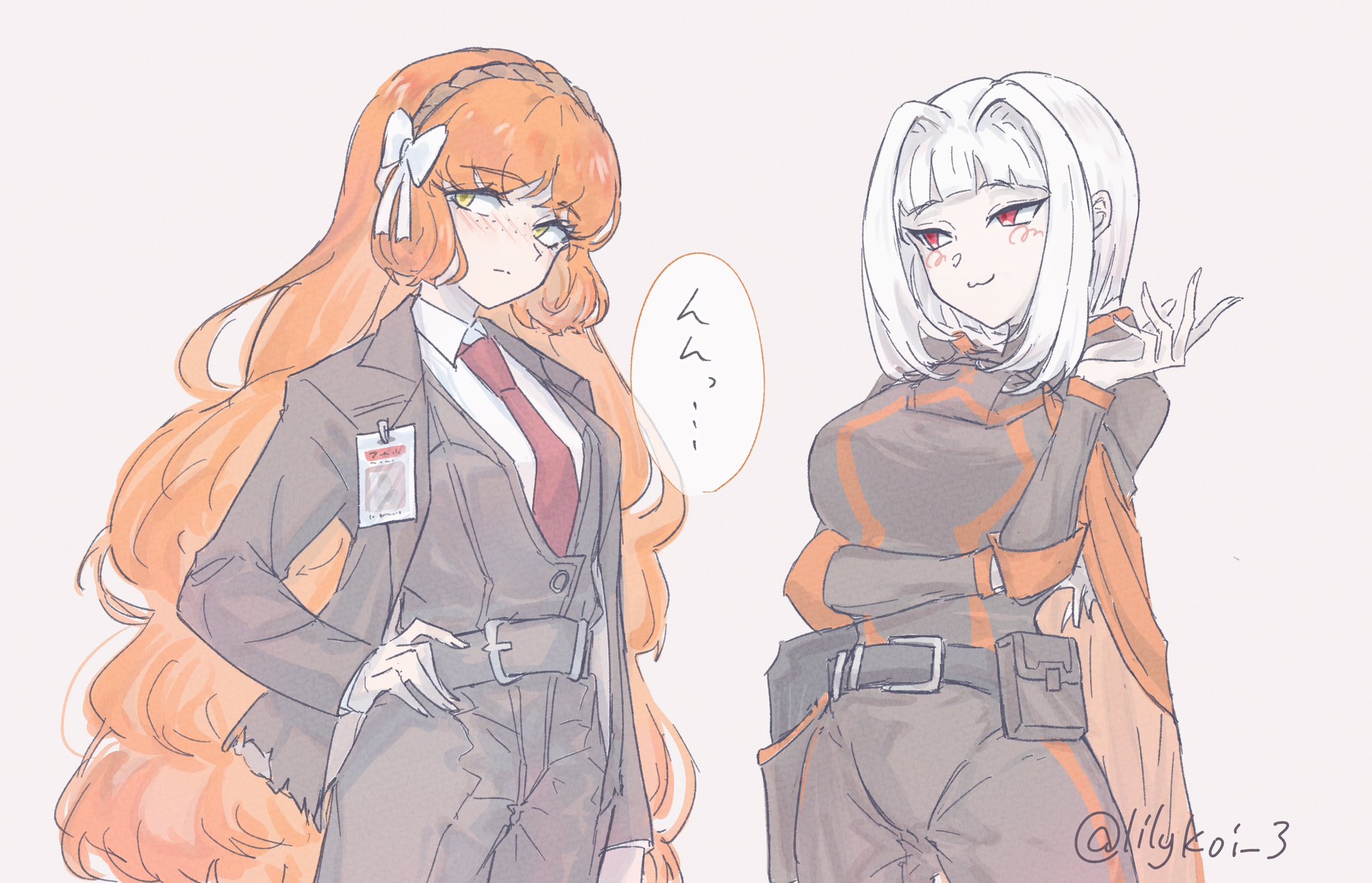 Safebooru - 2girls armor belt black armor black belt black jacket blush bow brown hairband cape ...