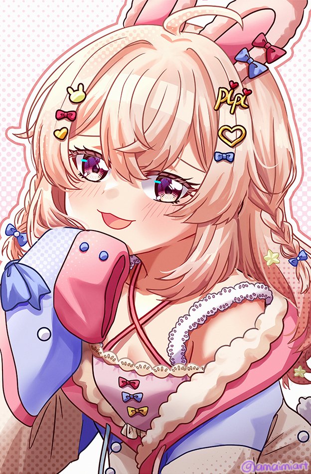 Safebooru - amai-tapioca animal ears blush braid hair ornament heart ...