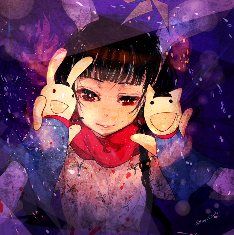 Safebooru - 1girl animal ears black hair blunt bangs braid brown eyes ...