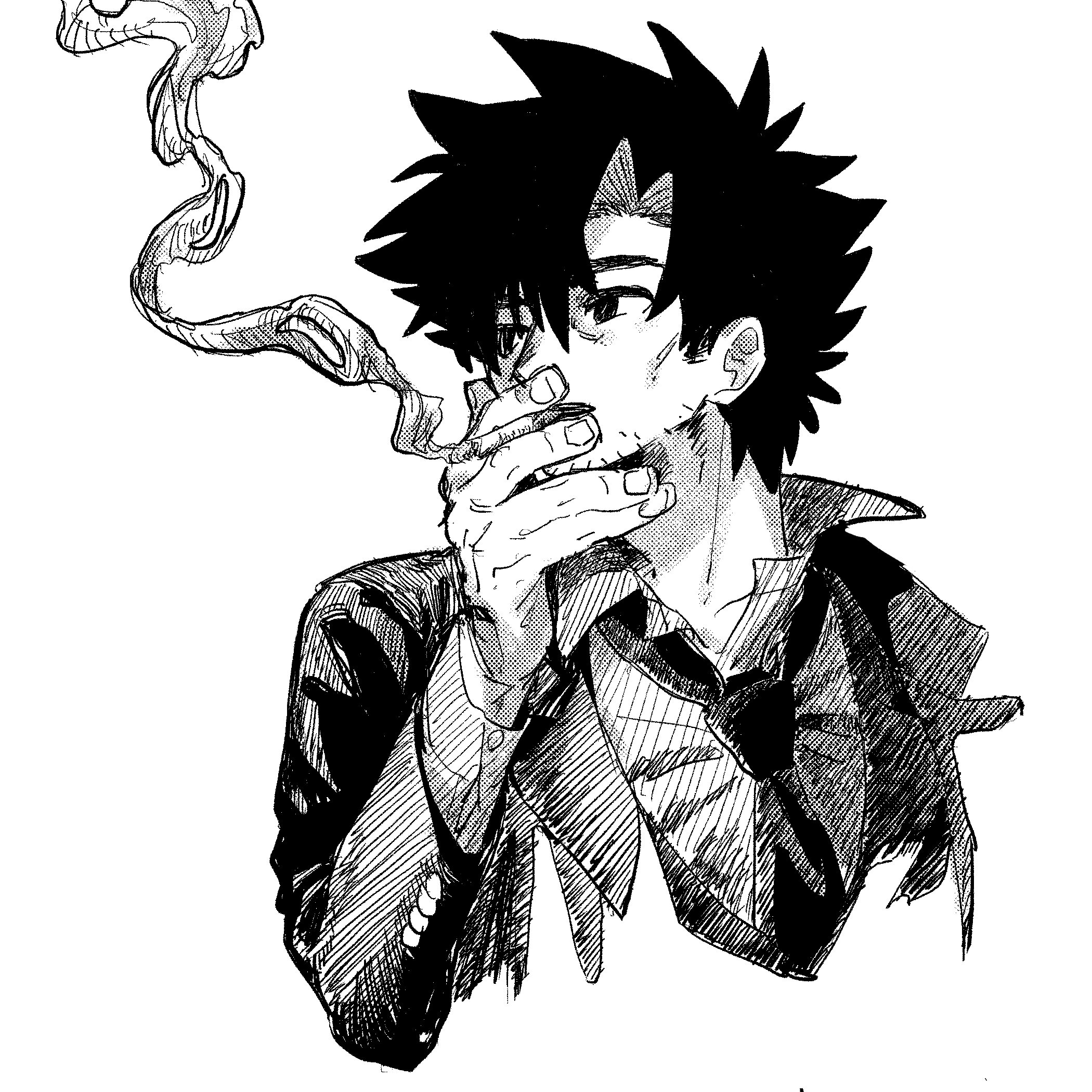 Safebooru - 1boy amemasu79 black coat black hair cigarette coat emiya ...