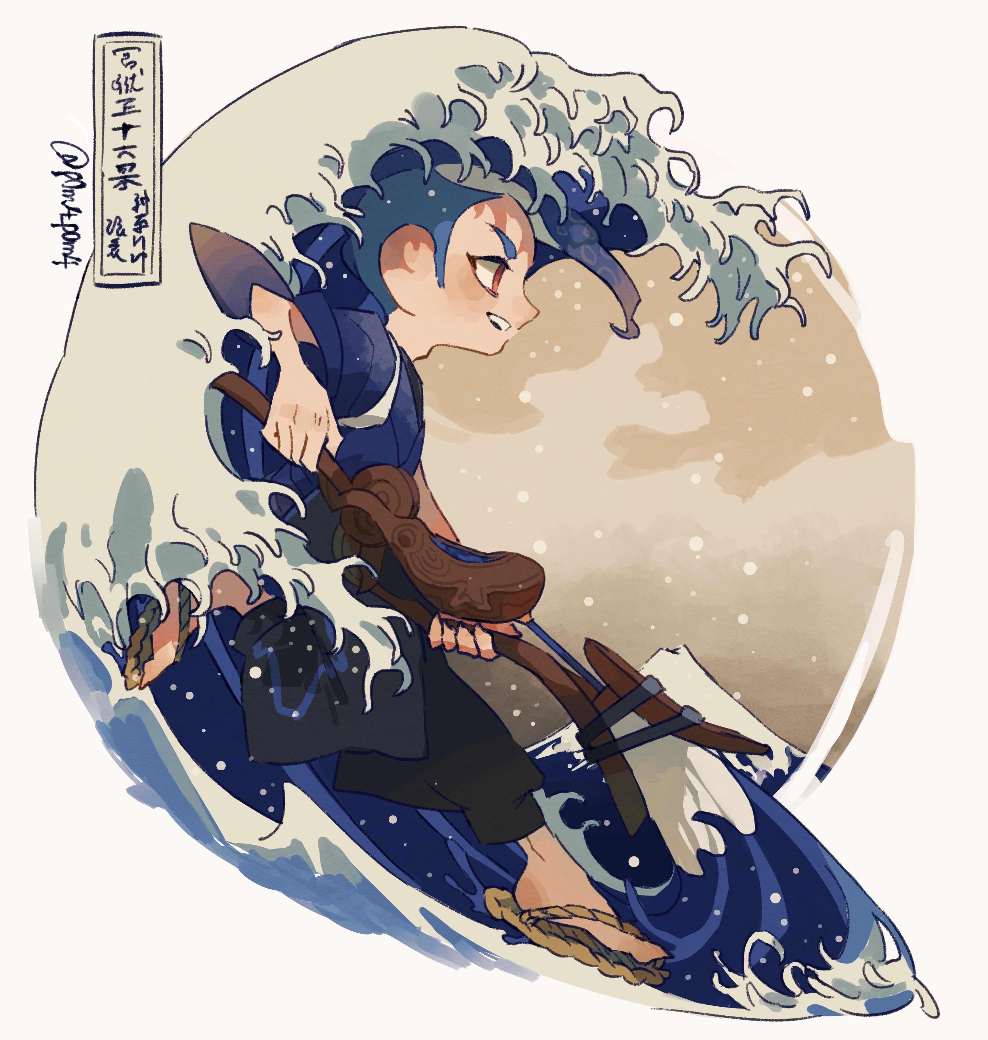 Safebooru - 1boy absurdres blue hair border commentary request highres ...
