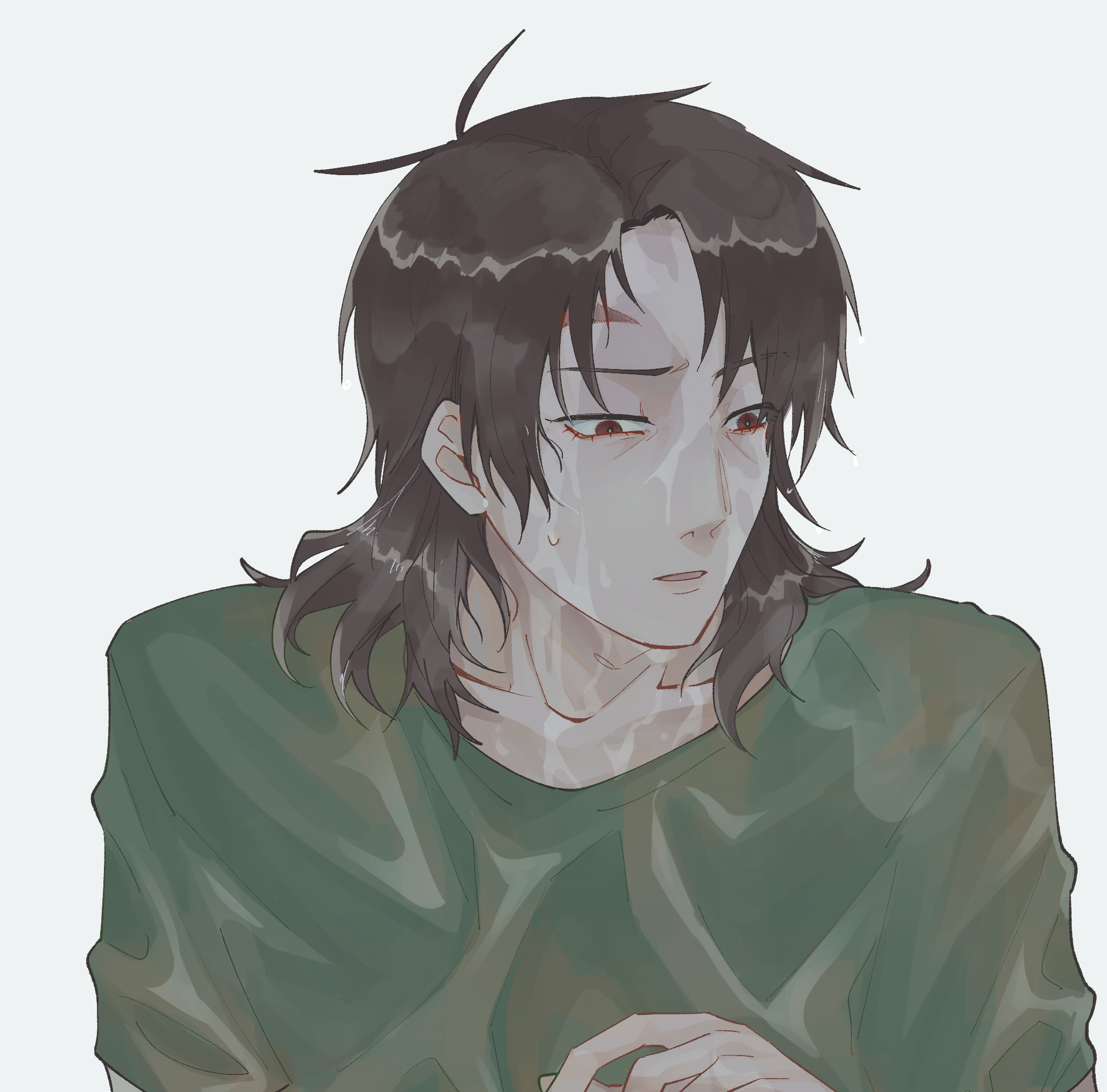 Safebooru - 1boy asaba kurone bright pupils brown hair commentary request green shirt harada ...