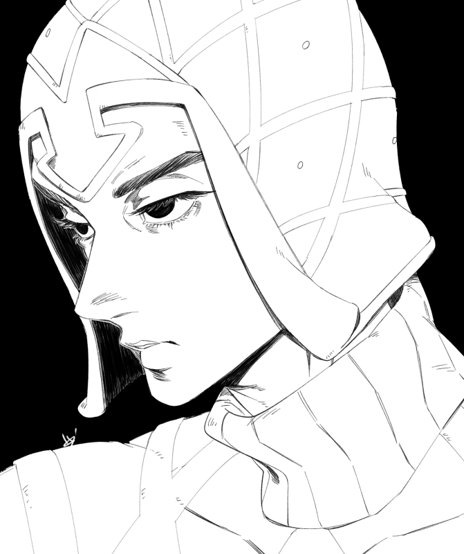 Safebooru - 1boy black background byon empty eyes greyscale guido mista ...