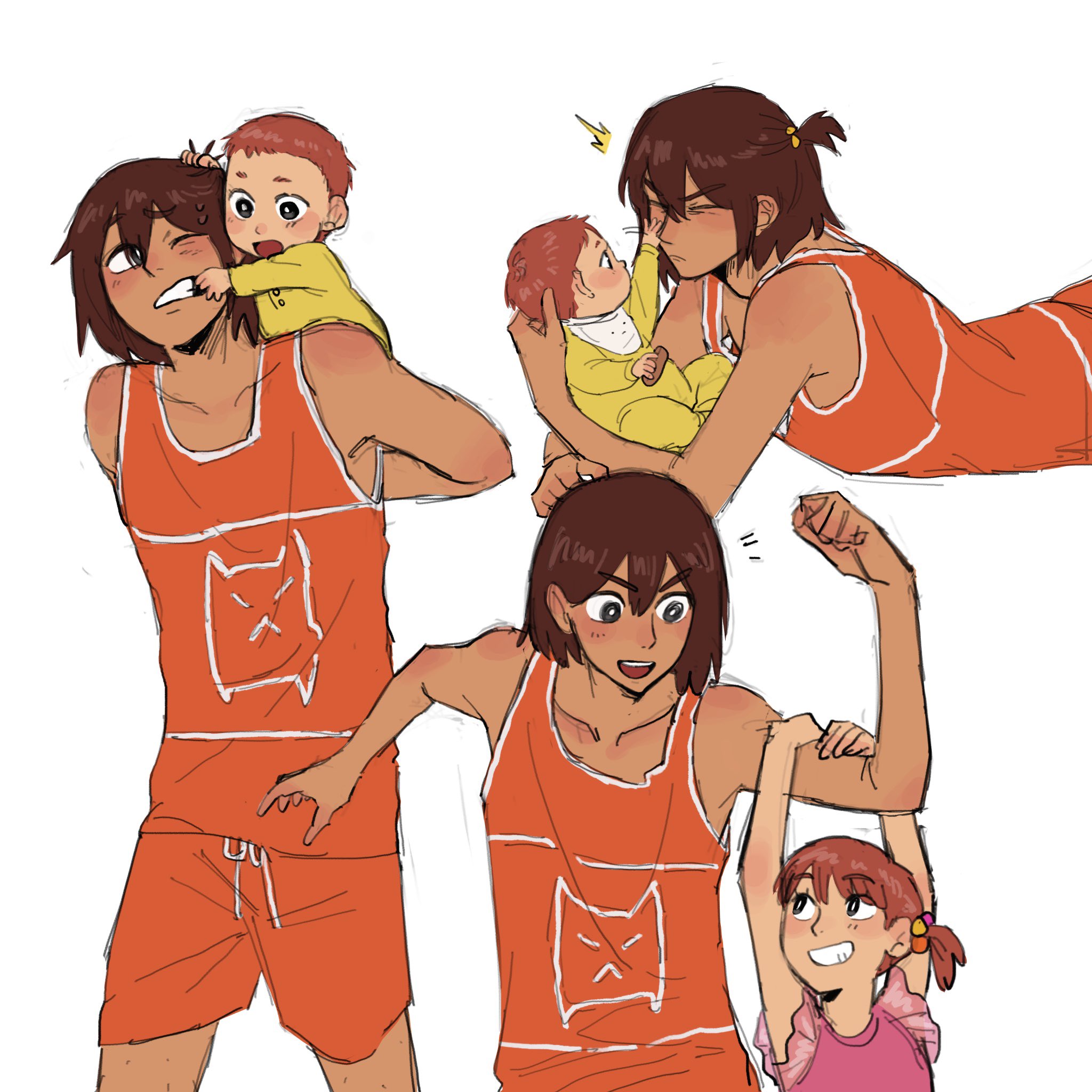 Safebooru - 1boy 1girl arms up baby brother and sister brown eyes brown hair closed eyes ...