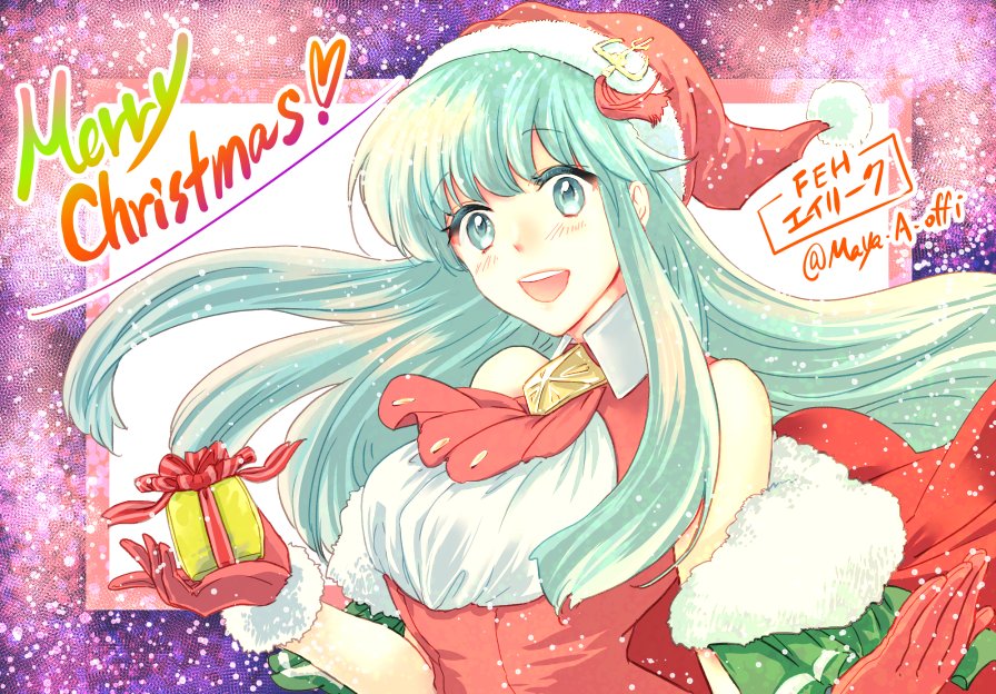 Safebooru 1girl Aqua Hair Blue Eyes Box Christmas Eirika Fire Emblem