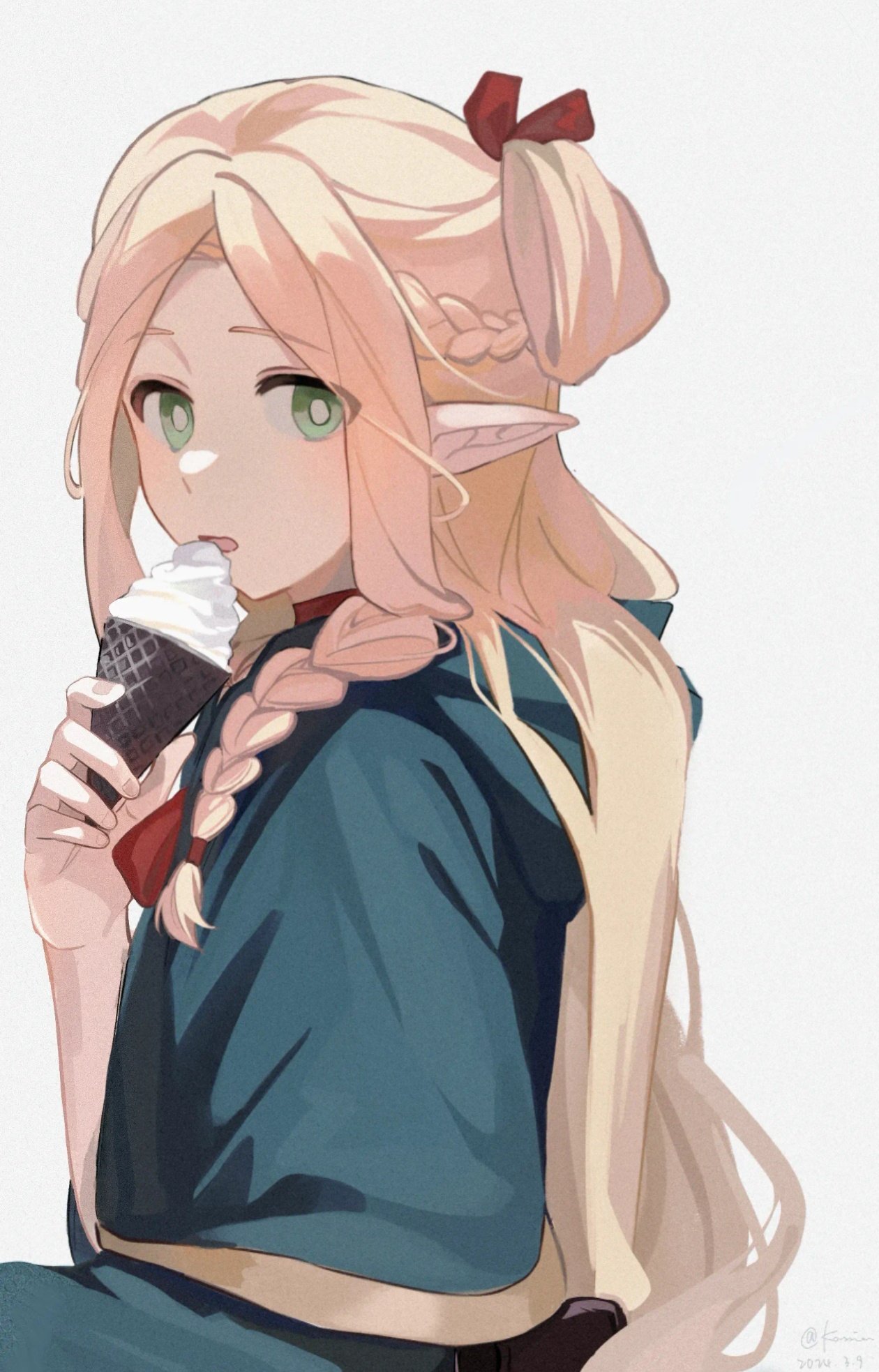 Safebooru - 1girl blonde hair blue capelet blue robe bow braid capelet choker curtained hair ...