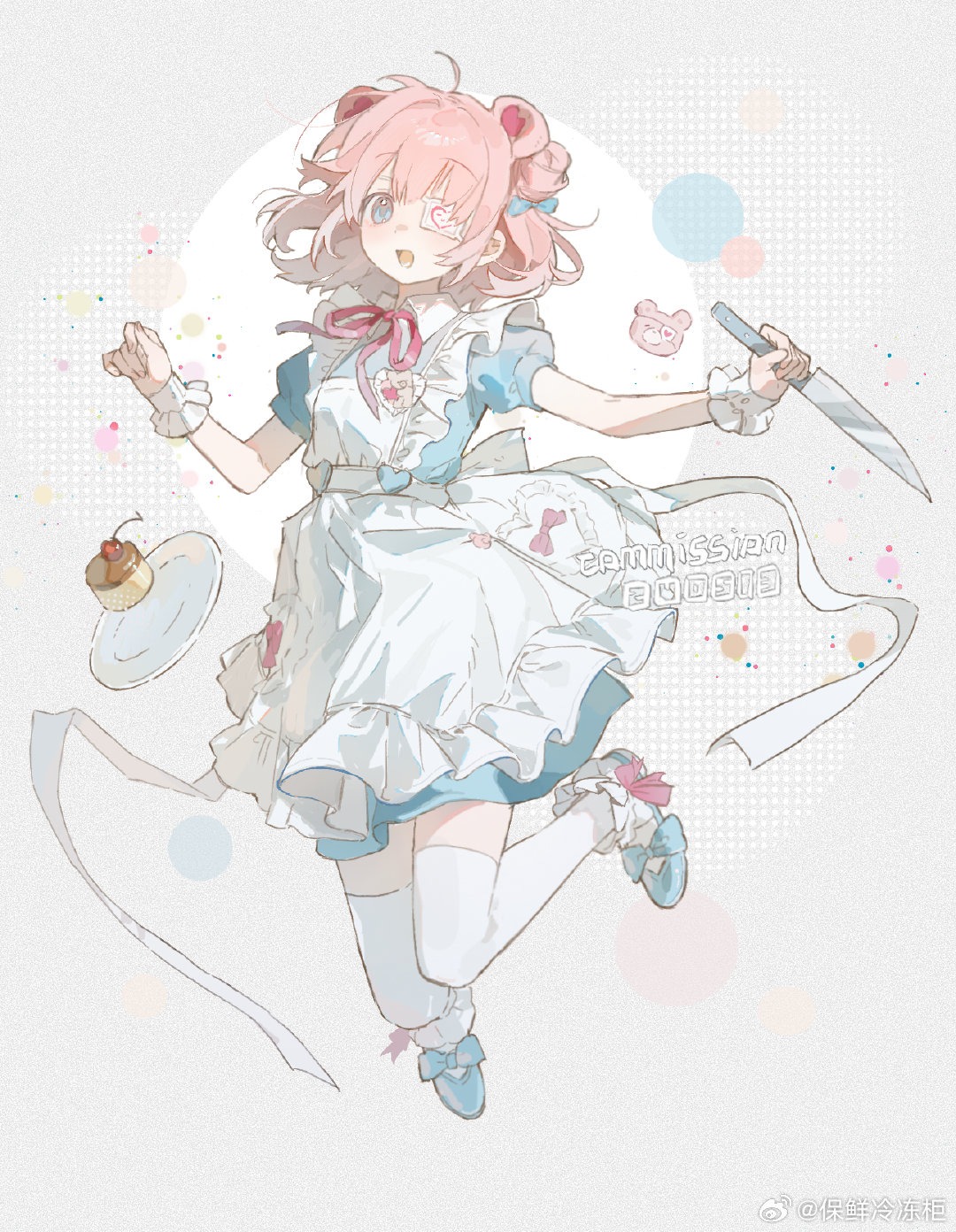 Safebooru - 1girl animal ears apron back bow baoxian lengdong gui bear ears blue bow blue dress ...