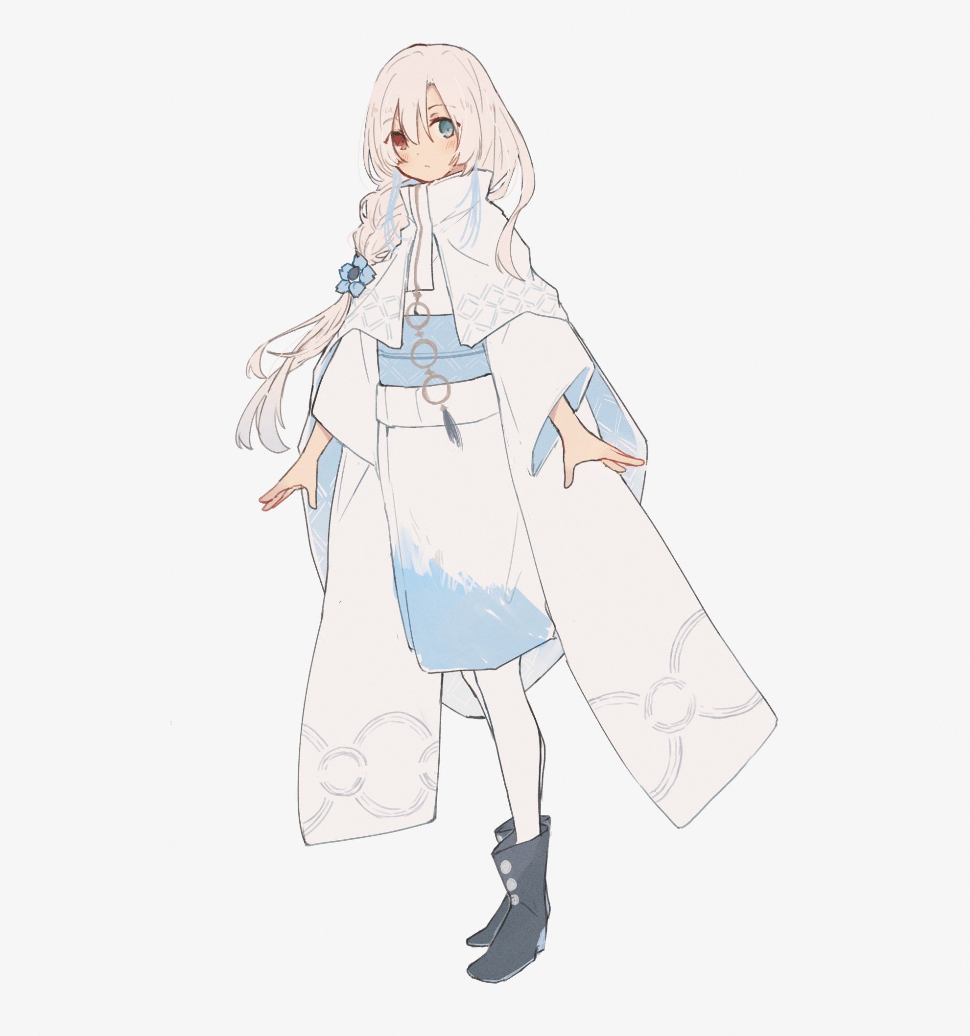 Safebooru - 1girl adapted costume alternate costume anemone (flower) black footwear blue eyes ...