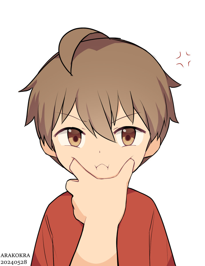 Safebooru - 1boy 1other ahoge anger vein angry arakokra brown eyes ...