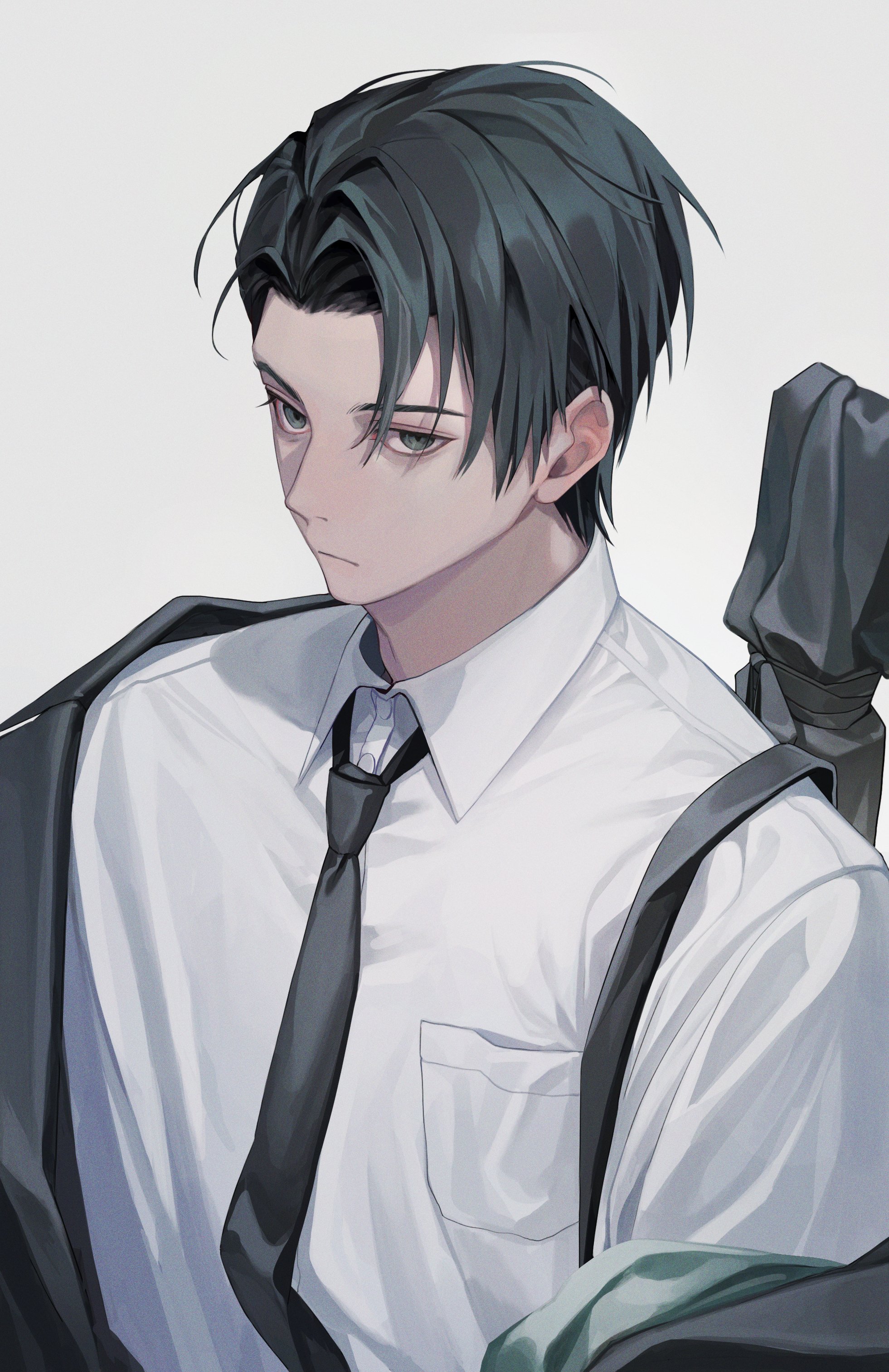 Safebooru - 1boy absurdres black coat black hair black necktie breast pocket closed mouth coat ...