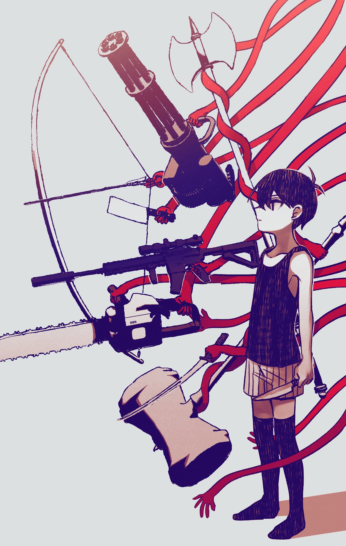 Safebooru - 1boy black eyes black hair black tank top bow (weapon ...