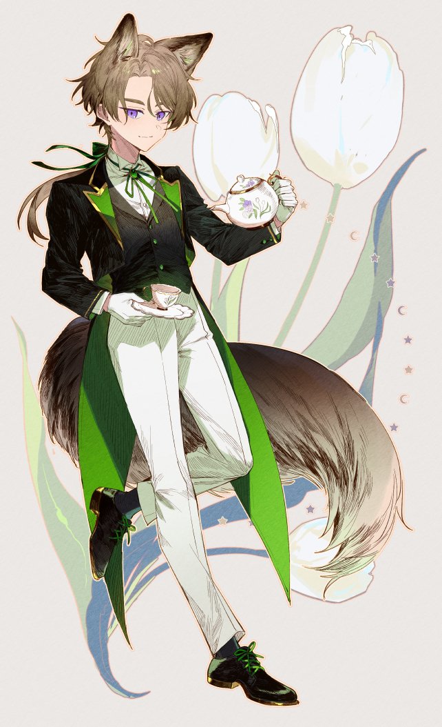 Safebooru - 1boy animal ears black coat black vest brown background brown hair character request ...