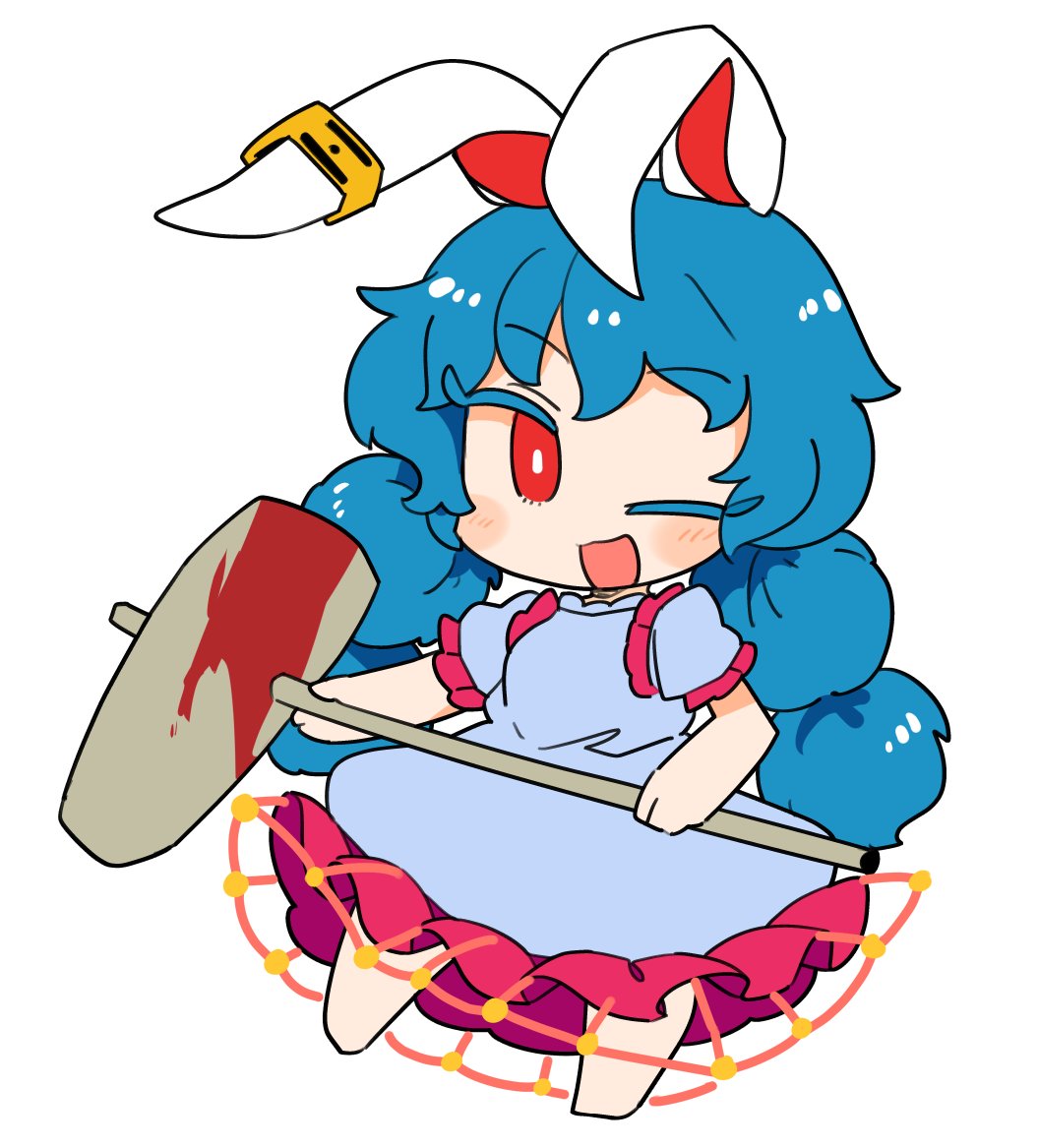 Safebooru - 1girl ambiguous red liquid animal ears blue dress blue hair blush dress earclip ...