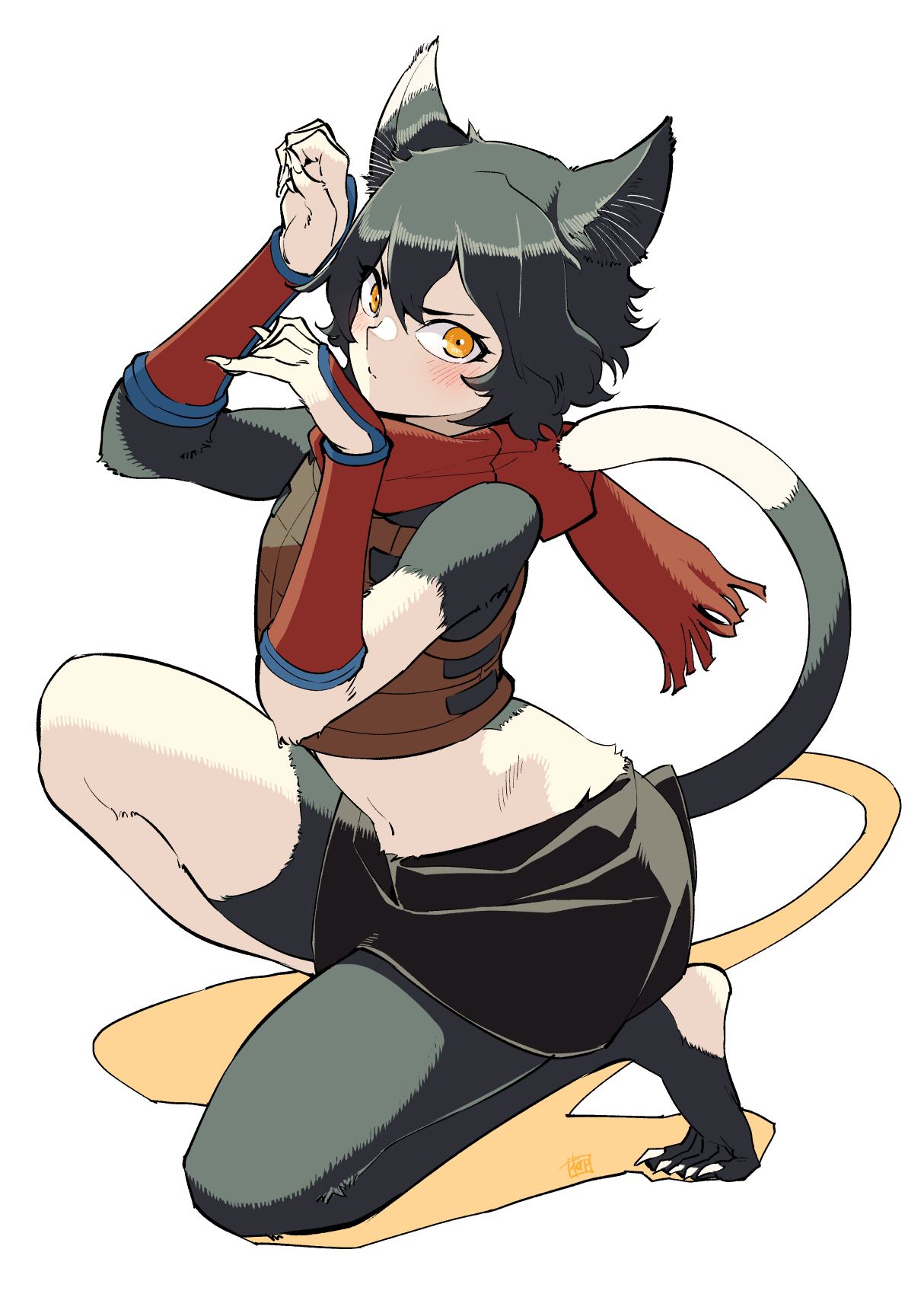 Safebooru - 1girl animal ears armor black fur black hair body fur cat ears cat girl cat tail ...