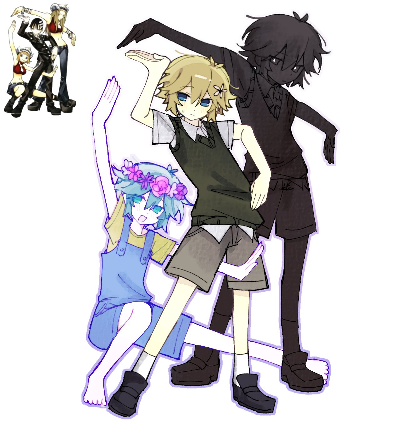 Safebooru - 3boys bare shoulders basil (faraway) (omori) basil (headspace) (omori) basil (omori ...