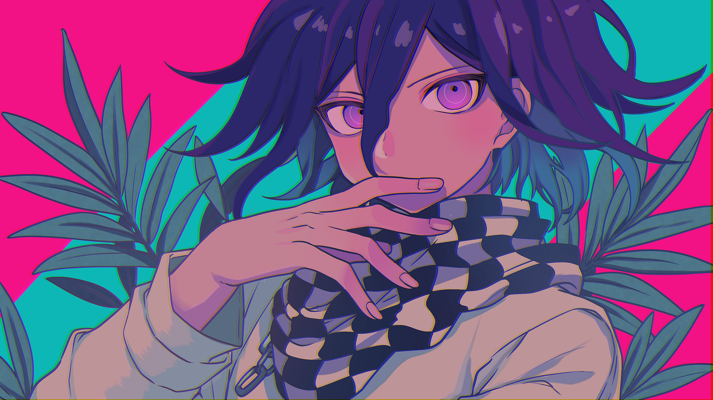 Safebooru - 1boy checkered neckerchief covered mouth danganronpa ...