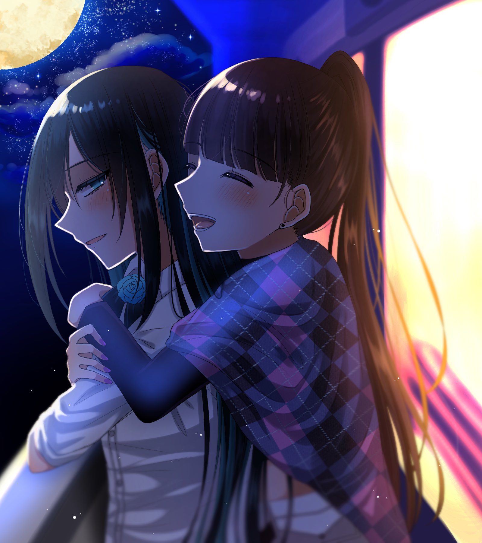 Safebooru - 2girls ado (utaite) black bow black bowtie black hair black shirt blue eyes blue ...