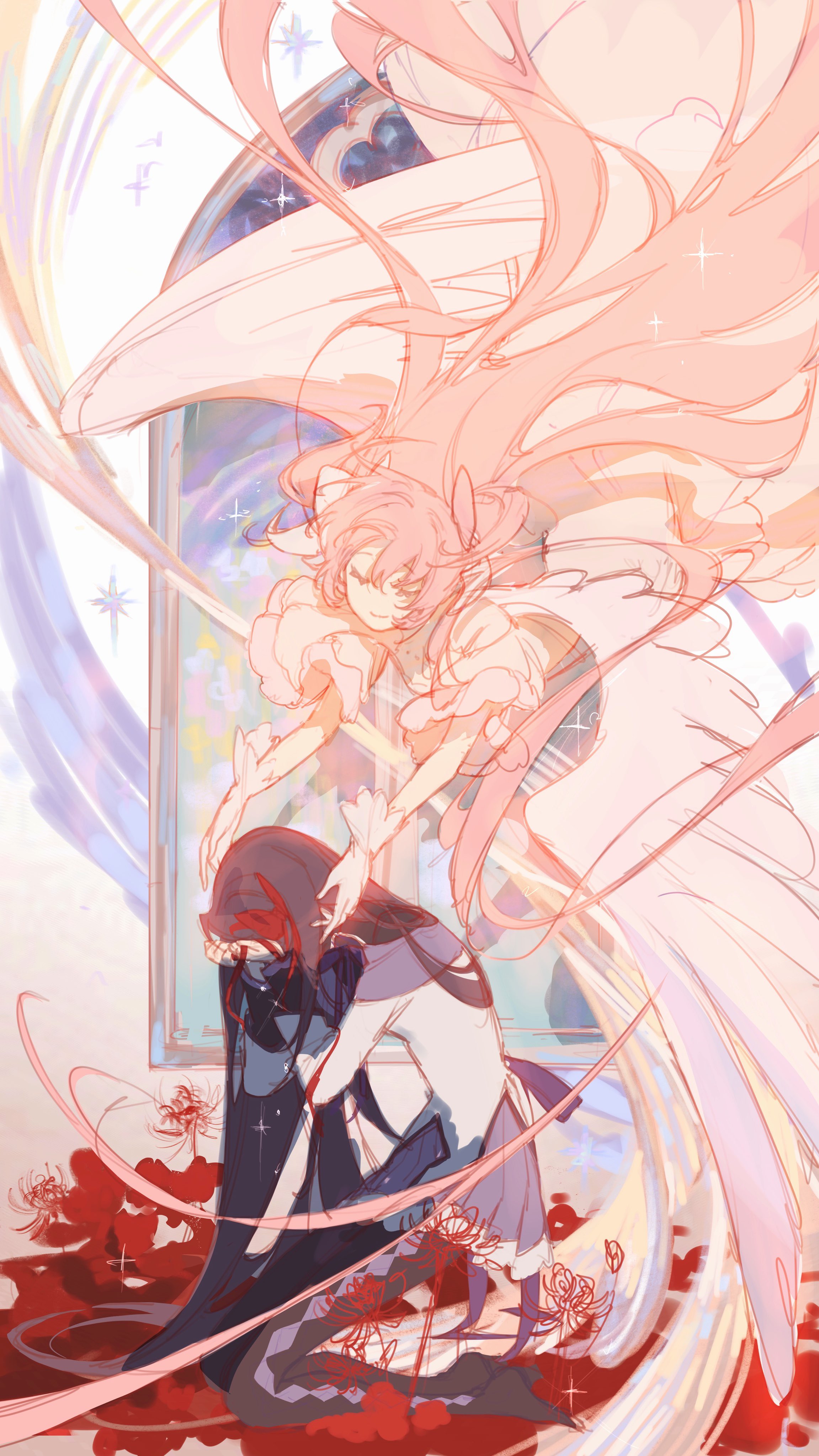 Safebooru - absurdly long hair absurdres akemi homura angel wings argyle clothes argyle footwear ...