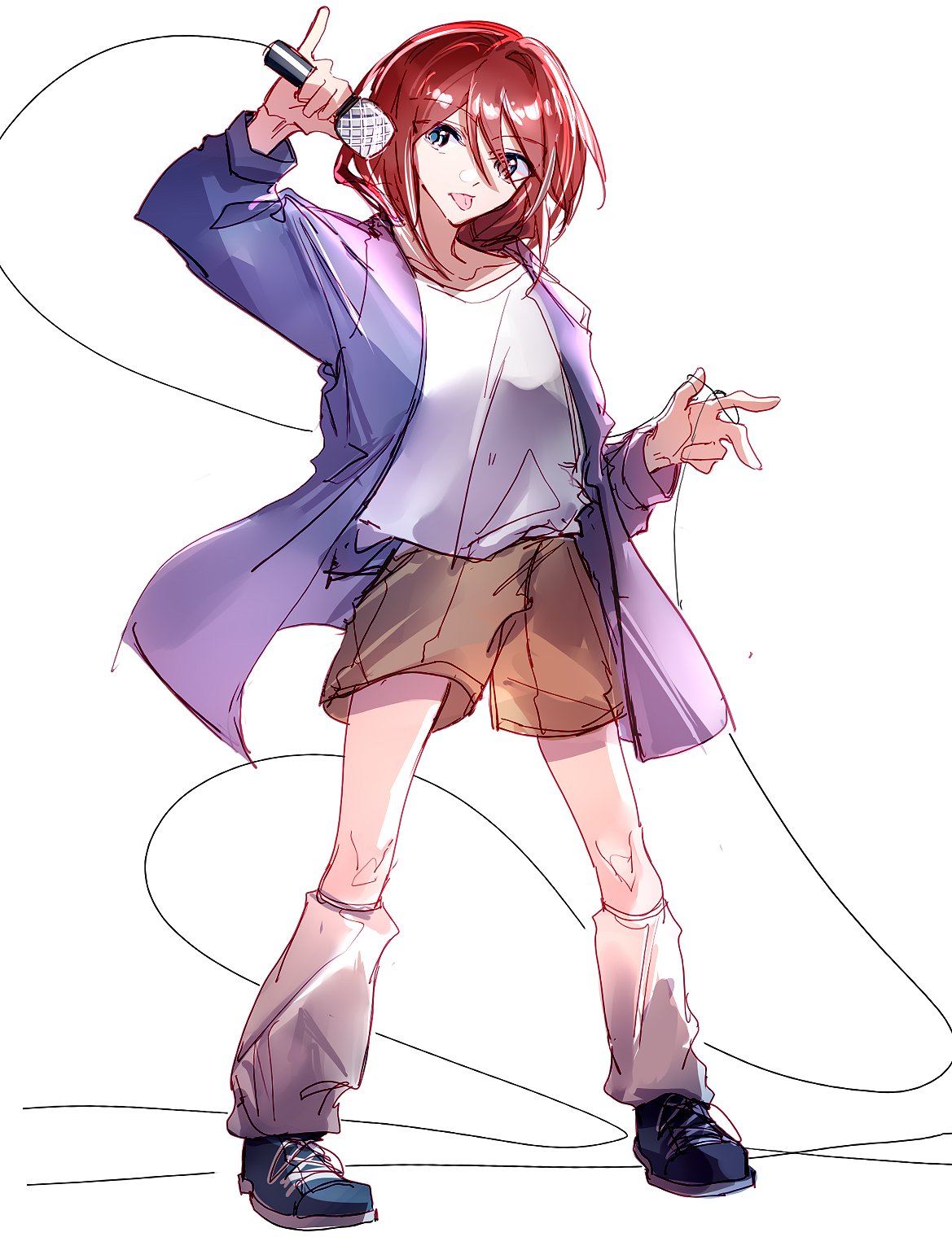 Safebooru - 1girl blue coat blue eyes blue footwear brown shorts coat ...