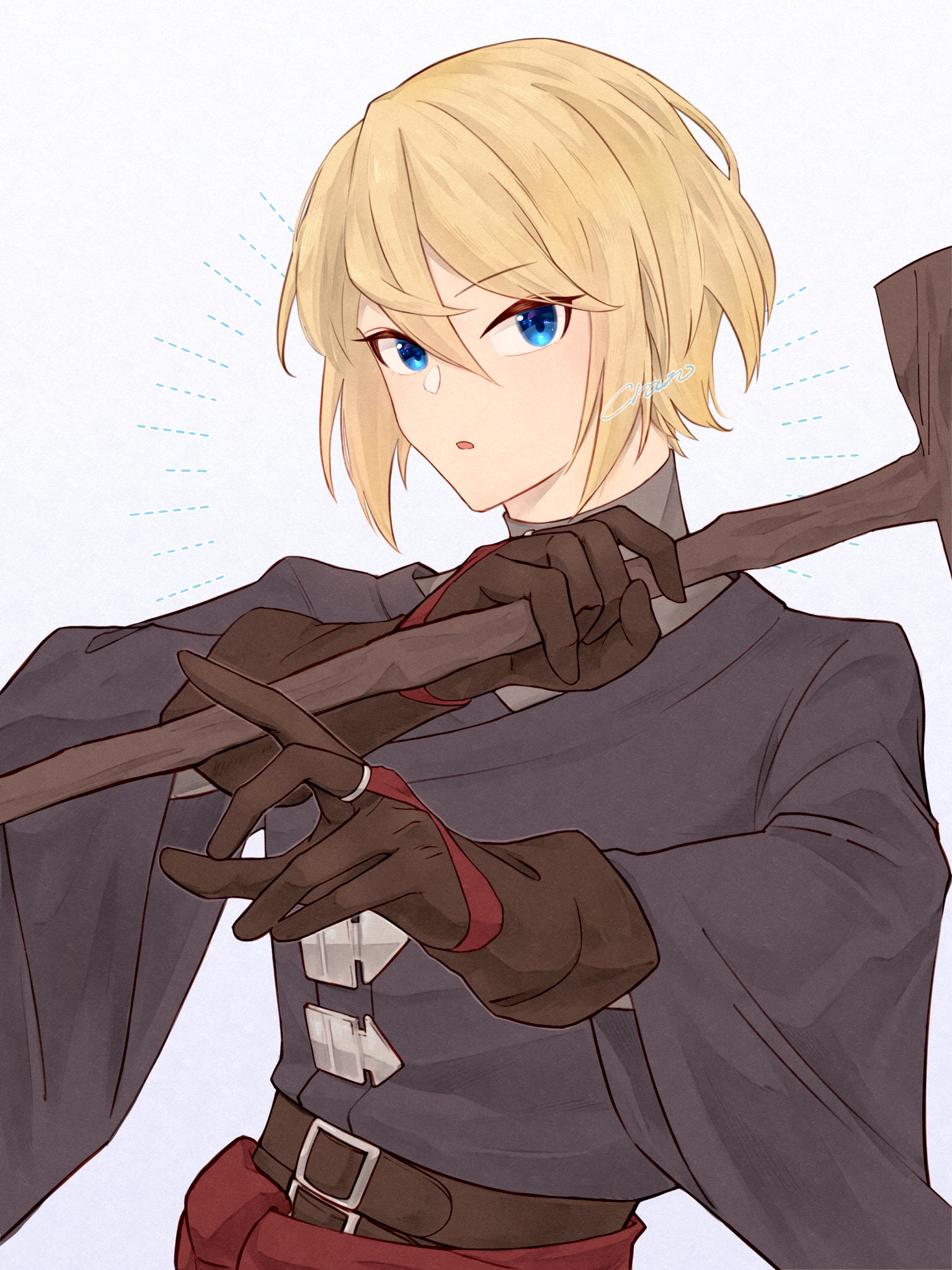 Safebooru - 1boy auch (unicorn overlord) belt blonde hair blue eyes brown gloves commentary ...