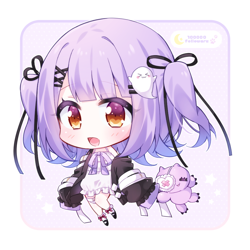 Safebooru - 1girl black footwear black ribbon border brown hair chibi ...