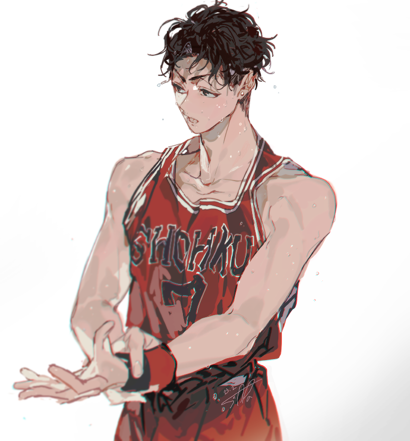 Safebooru - 1boy basketball uniform black eyes black hair curly hair ...