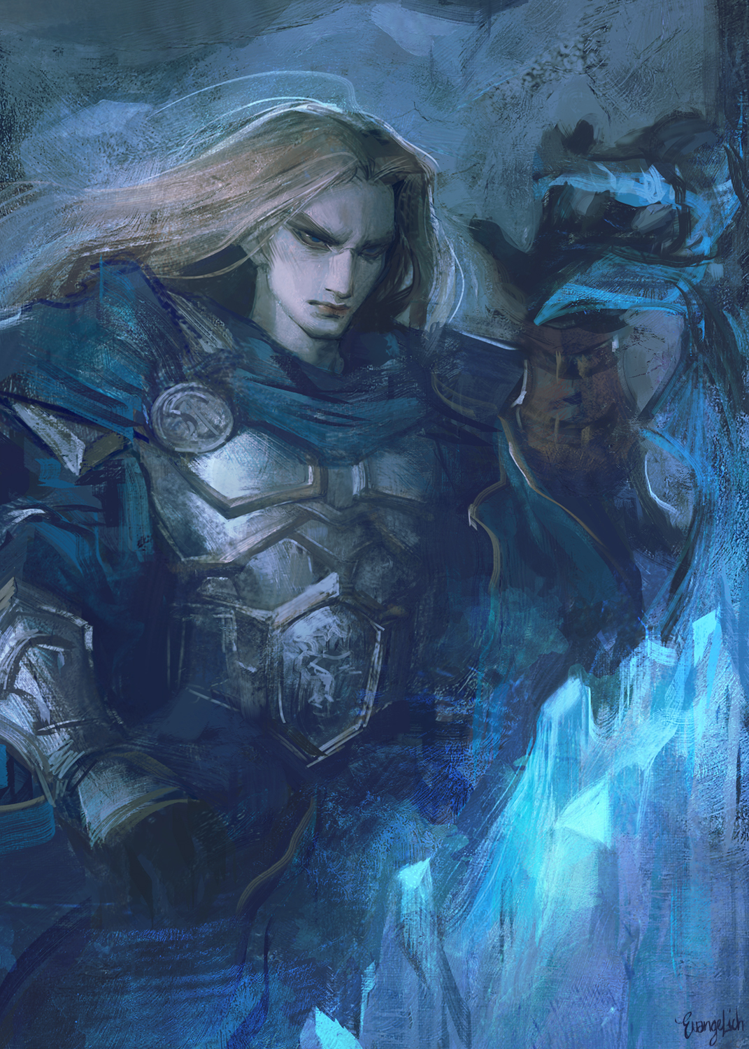 Safebooru - 1boy armor arthas menethil artist name blonde hair blue background blue cape blue ...