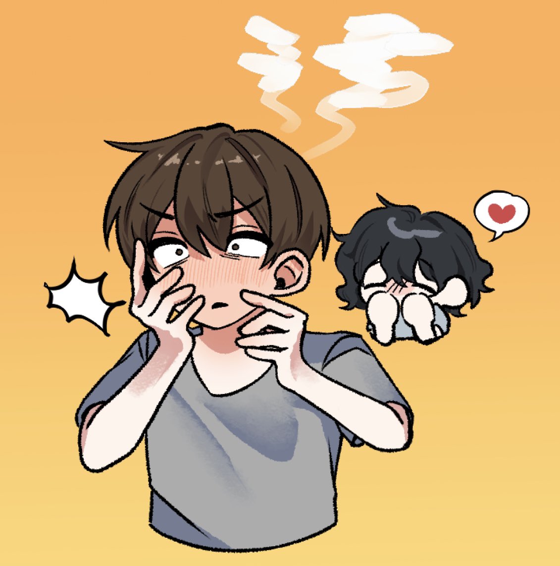 Safebooru - 1boy 1girl black hair brown eyes brown hair chibi chibi ...