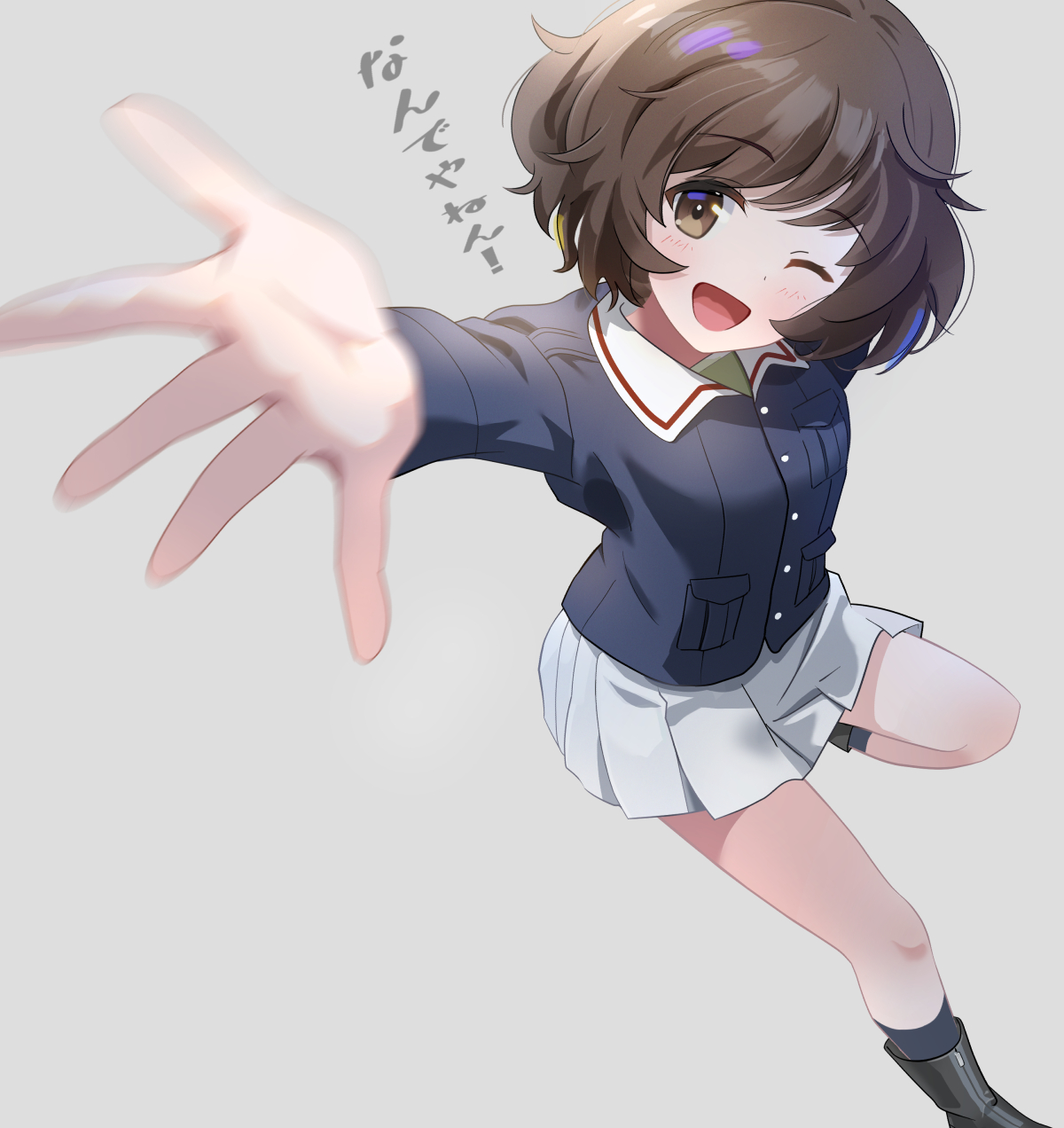 Safebooru - 1girl akiyama yukari black footwear black socks blackminolith (2ne) blue jacket ...