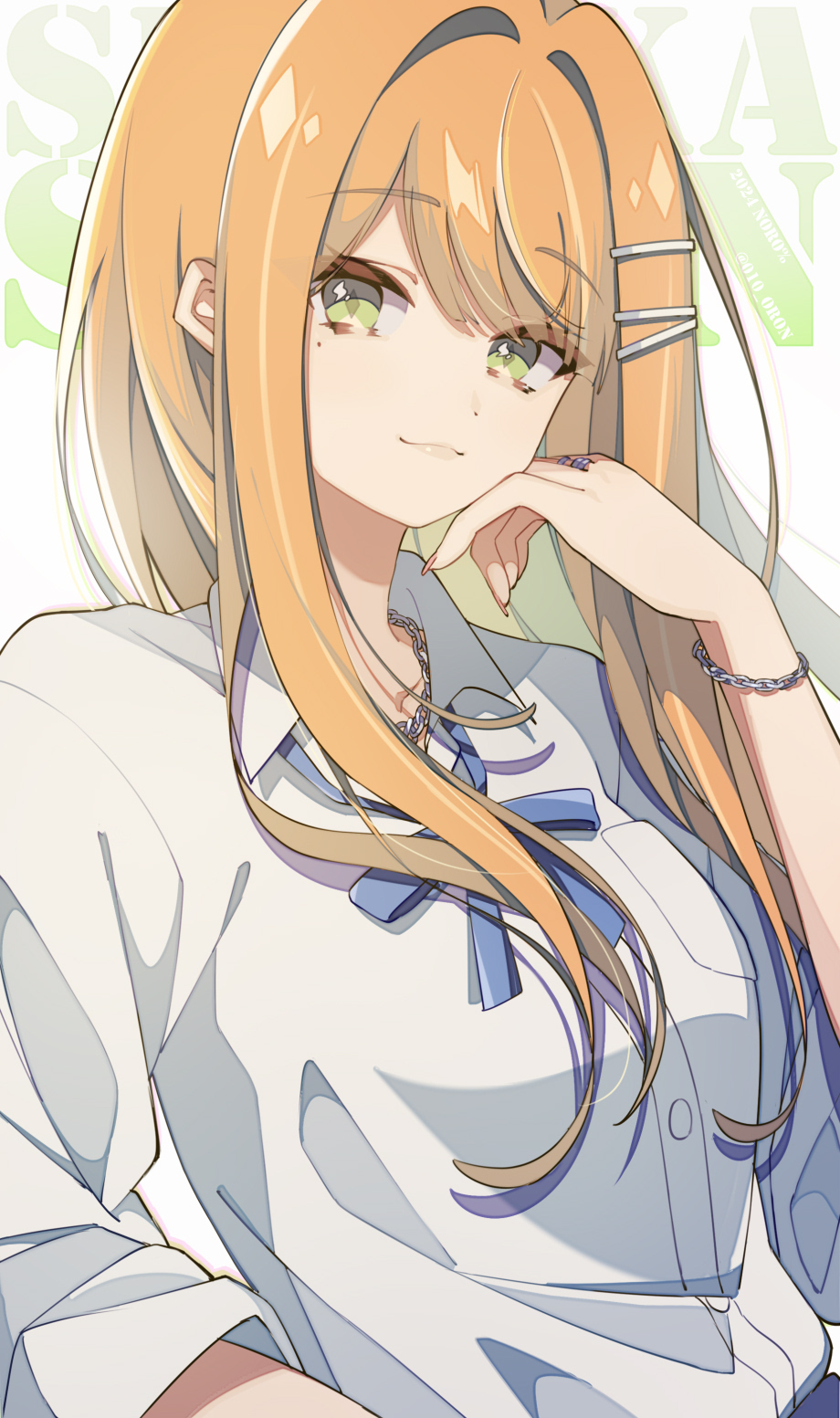 Safebooru - 1girl blonde hair blue bow bow breasts captain yue closed mouth collared shirt ...