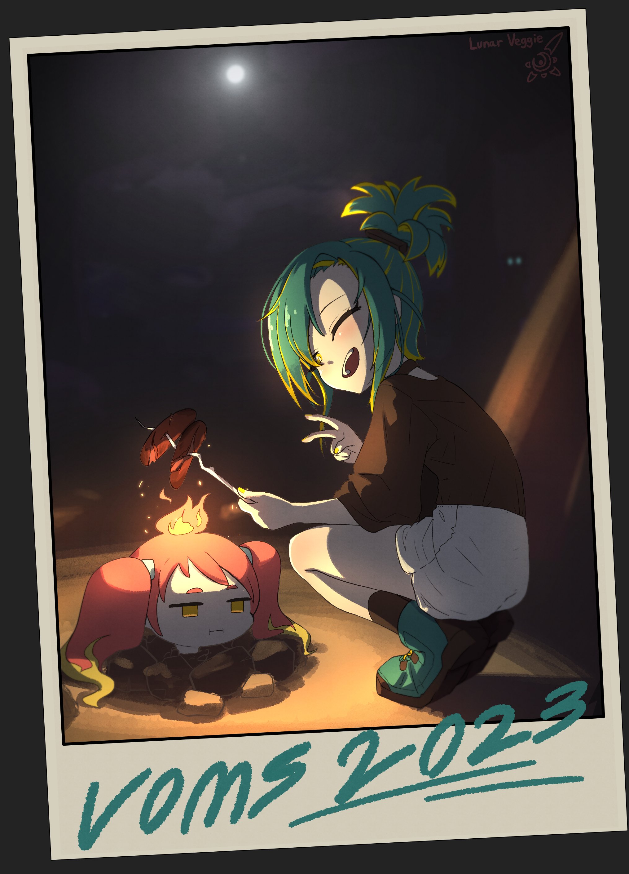 Safebooru - 2girls :d absurdres black choker black footwear black shirt ...