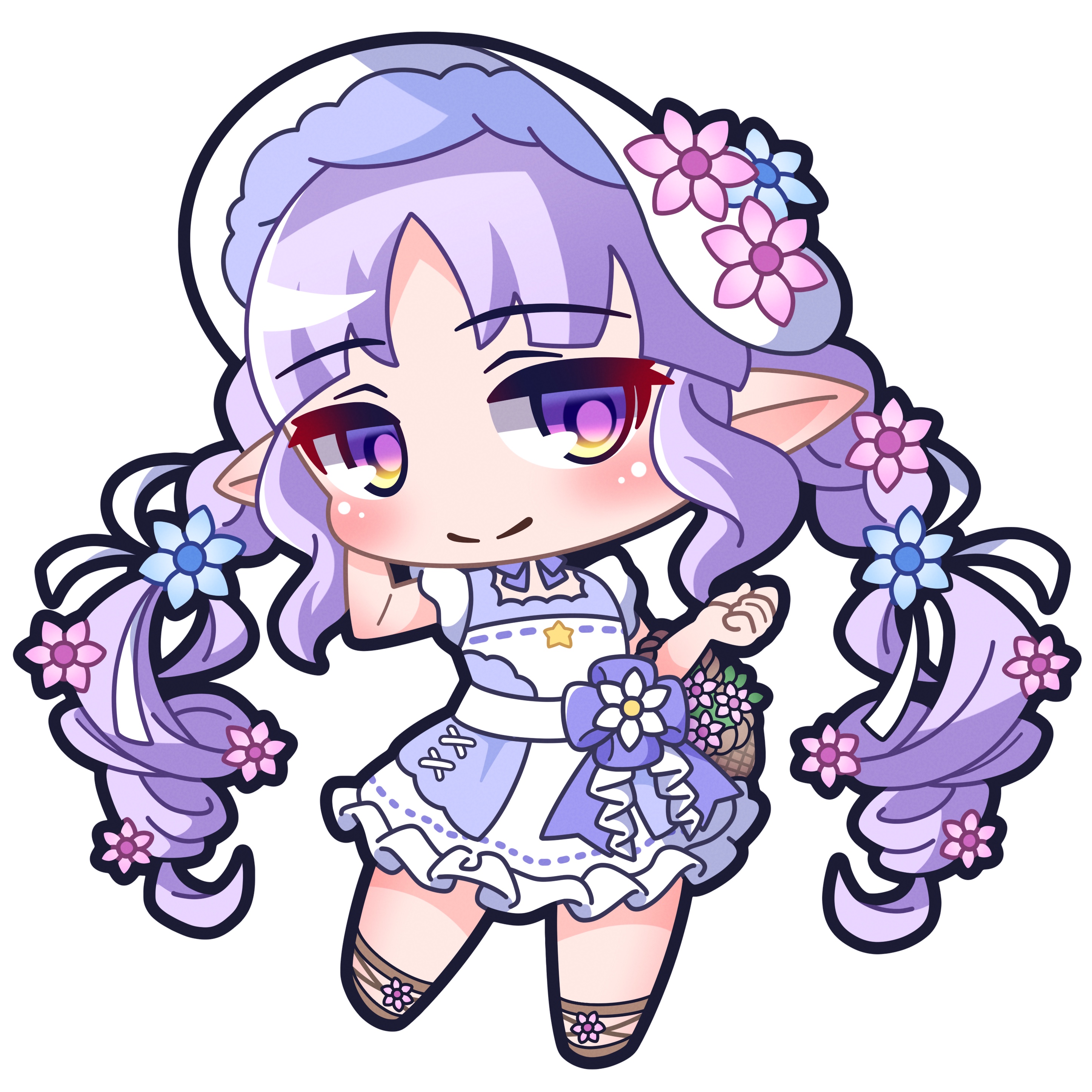 Safebooru - 1girl absurdres arm behind head arm up basket blue flower ...