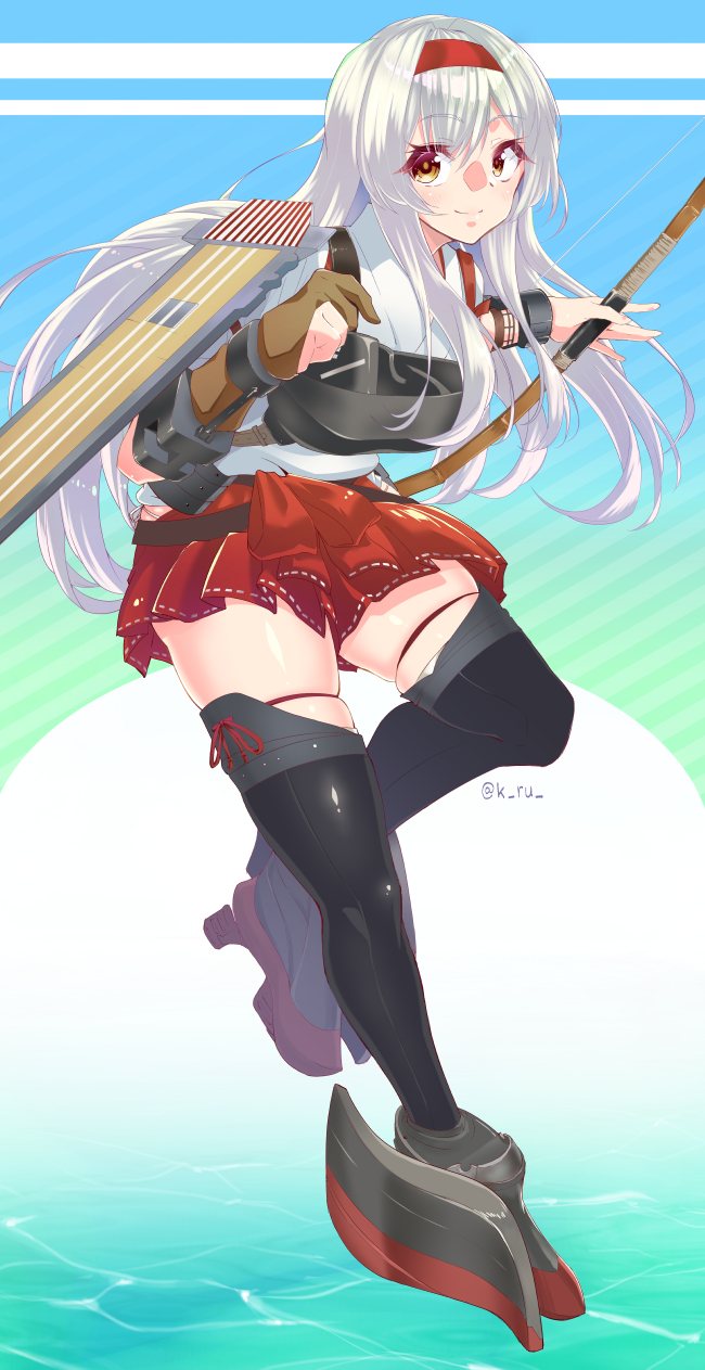 Safebooru - 1girl boots bow (weapon) brown eyes brown gloves commission flight deck gloves ...