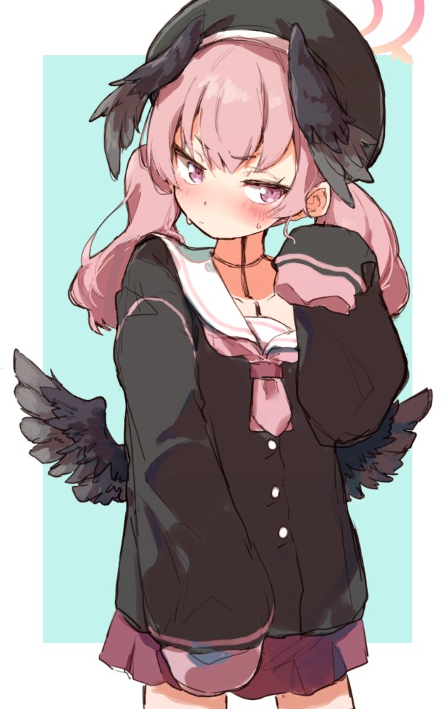 Safebooru - 1girl beret black hat black shirt black wings blue archive blush closed mouth cowboy ...