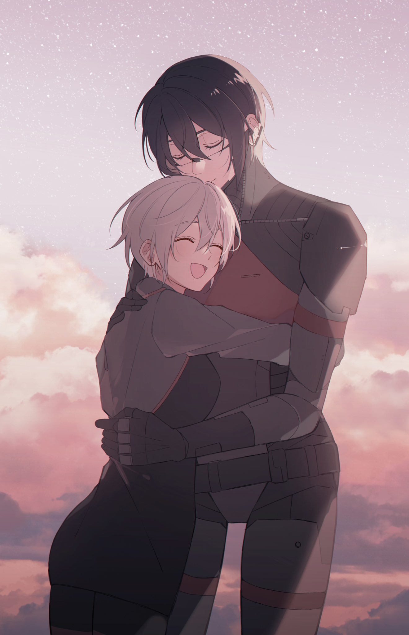 Safebooru - 2girls android ariane yeong black hair blush closed eyes cyberpunk dearbellle elster ...