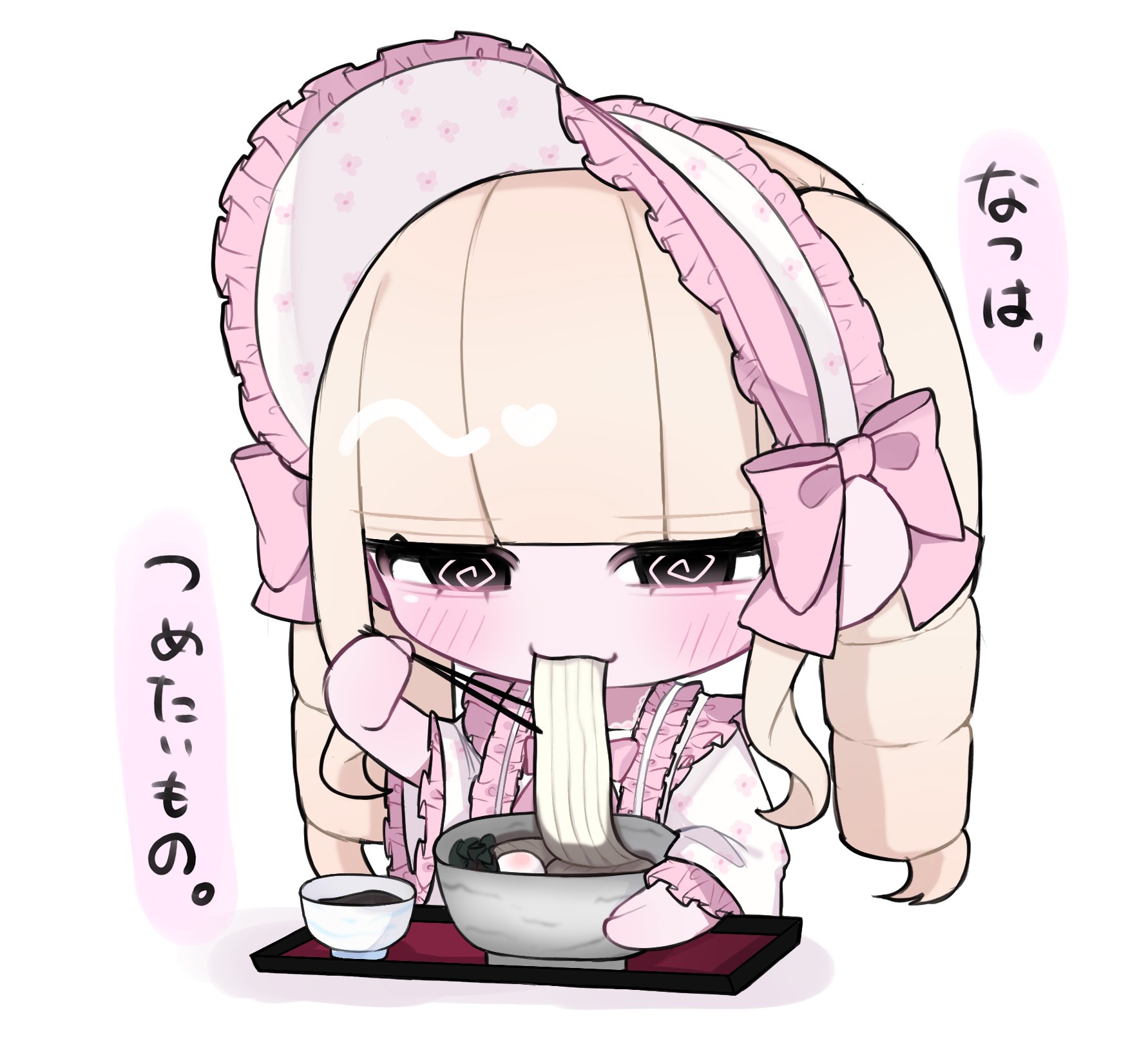 Safebooru - 1girl :3 @ @ black eyes blonde hair blunt bangs blush bowl ...