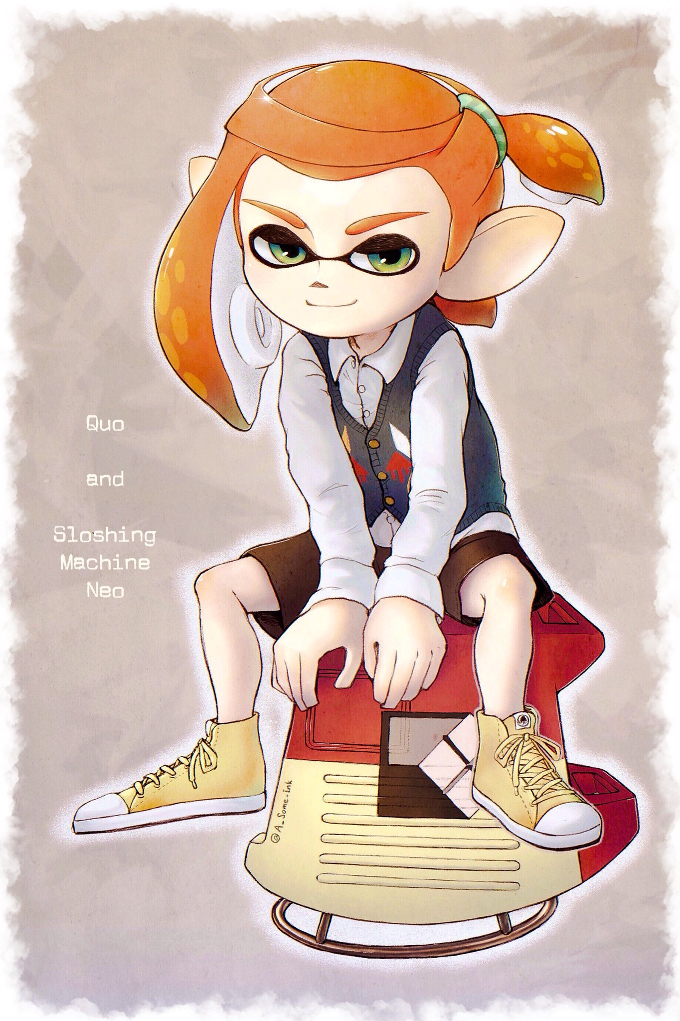 Safebooru - 1boy black shorts black sweater vest buttons closed mouth ...