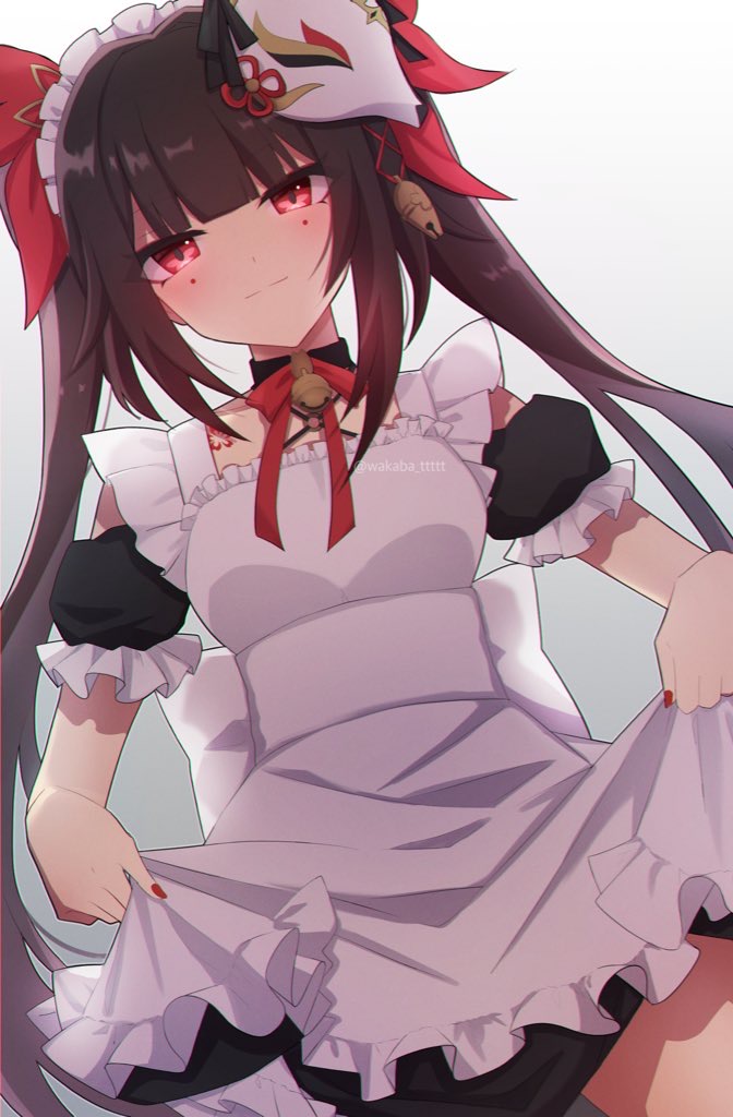 Safebooru - 0roshioji3ran 1girl :| black hair blunt bangs breasts closed mouth facial mark fox ...